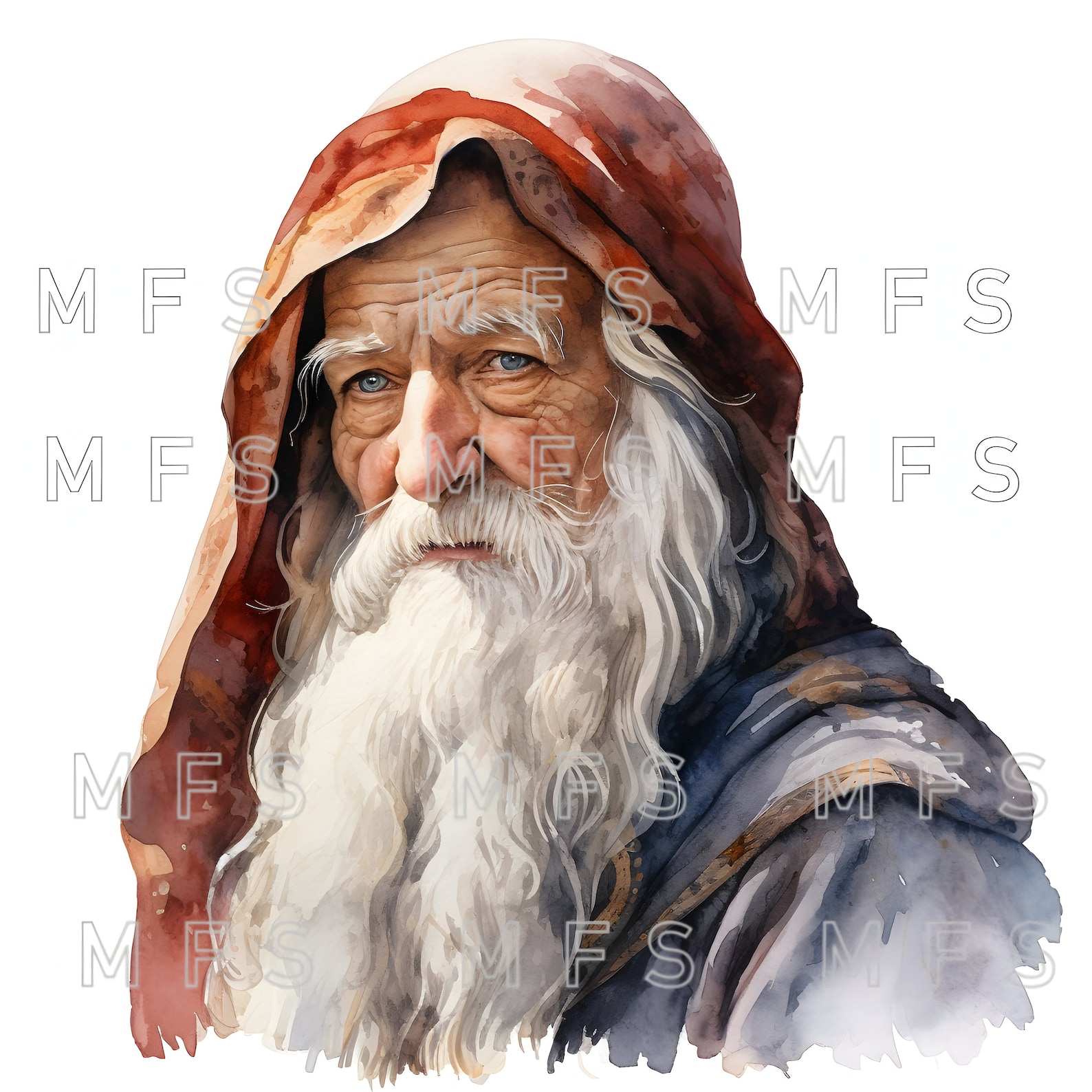 Watercolor Wise Old Man Clipart, 20 High Quality Jpgs, Instant Digital ...