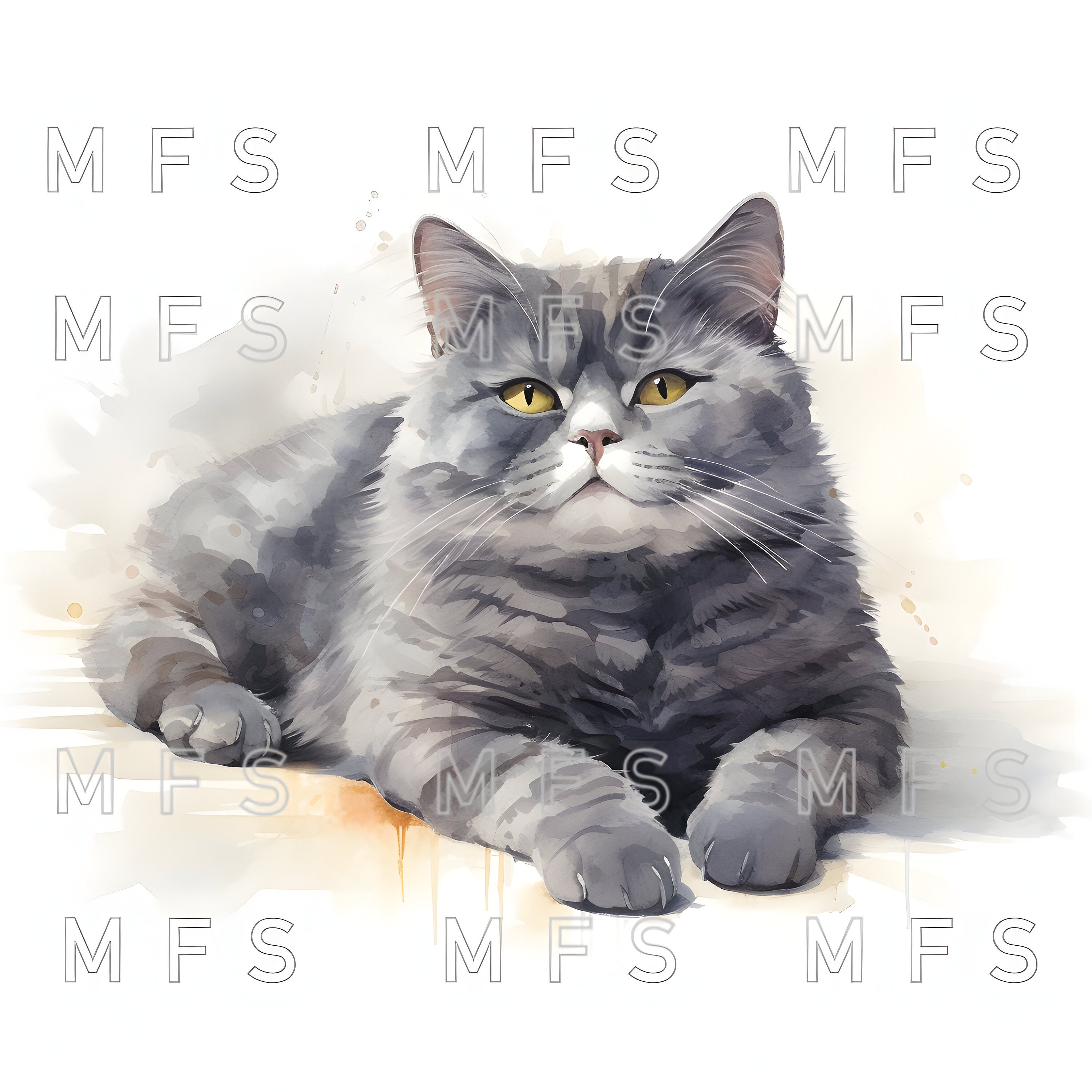 Watercolor Overweight Cats Clipart, 20 High Quality Jpgs, Instant ...