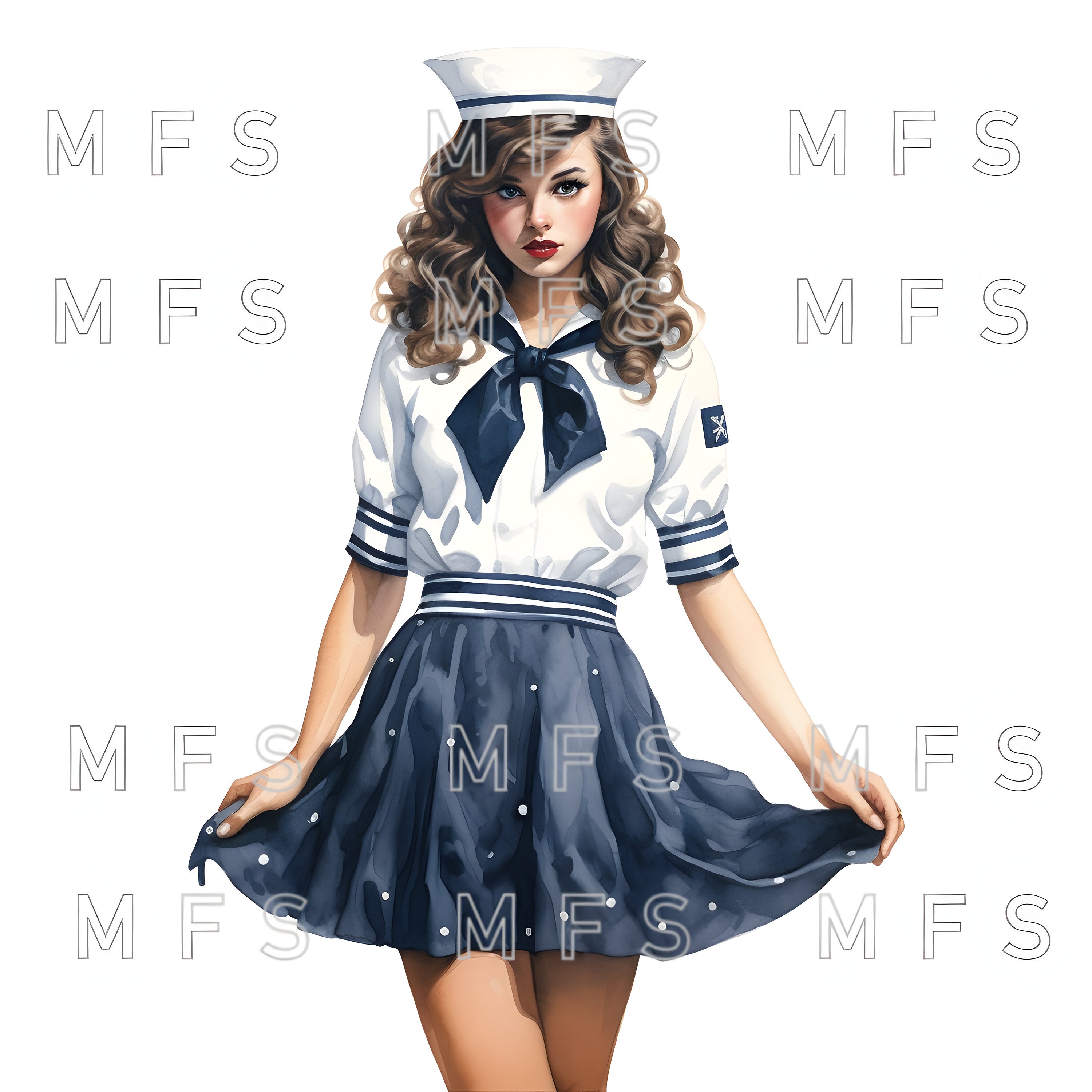Watercolor Navy Girls Clipart , 20 High Quality Jpgs, Instant Digital ...