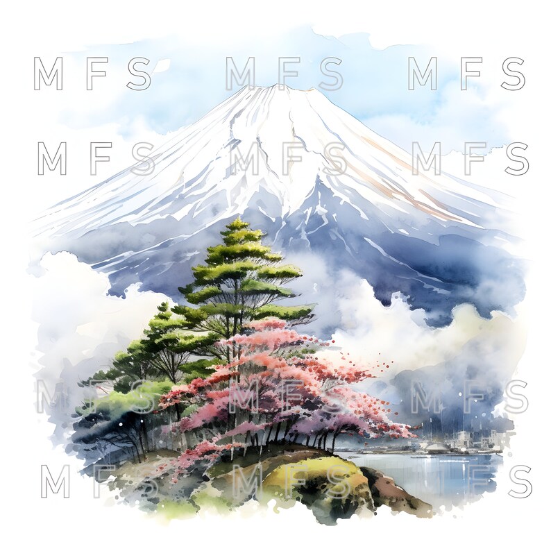 Watercolor Mount Fuji Clipart 20 High Quality Jpgs Instant - Etsy