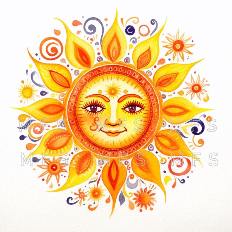 Watercolor Paisley Sun Clipart, 20 High Quality Jpgs, Instant Digital ...