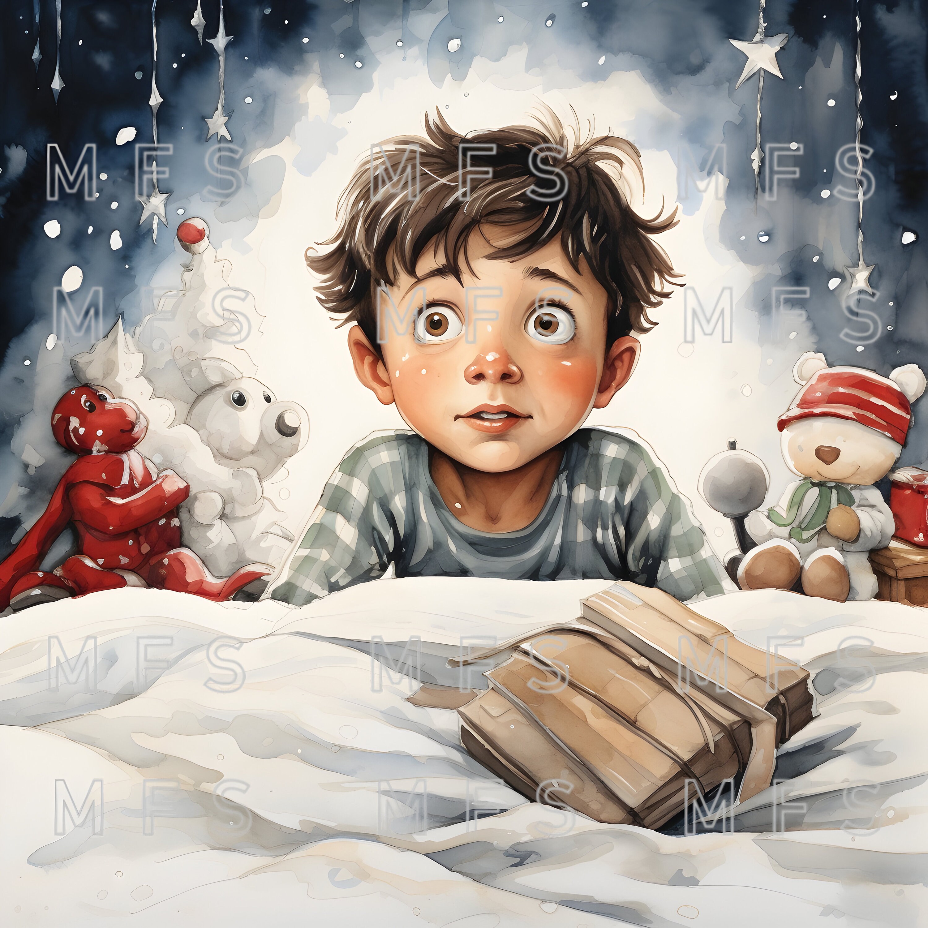 Watercolor waiting for Santa Clipart 20 High - Etsy