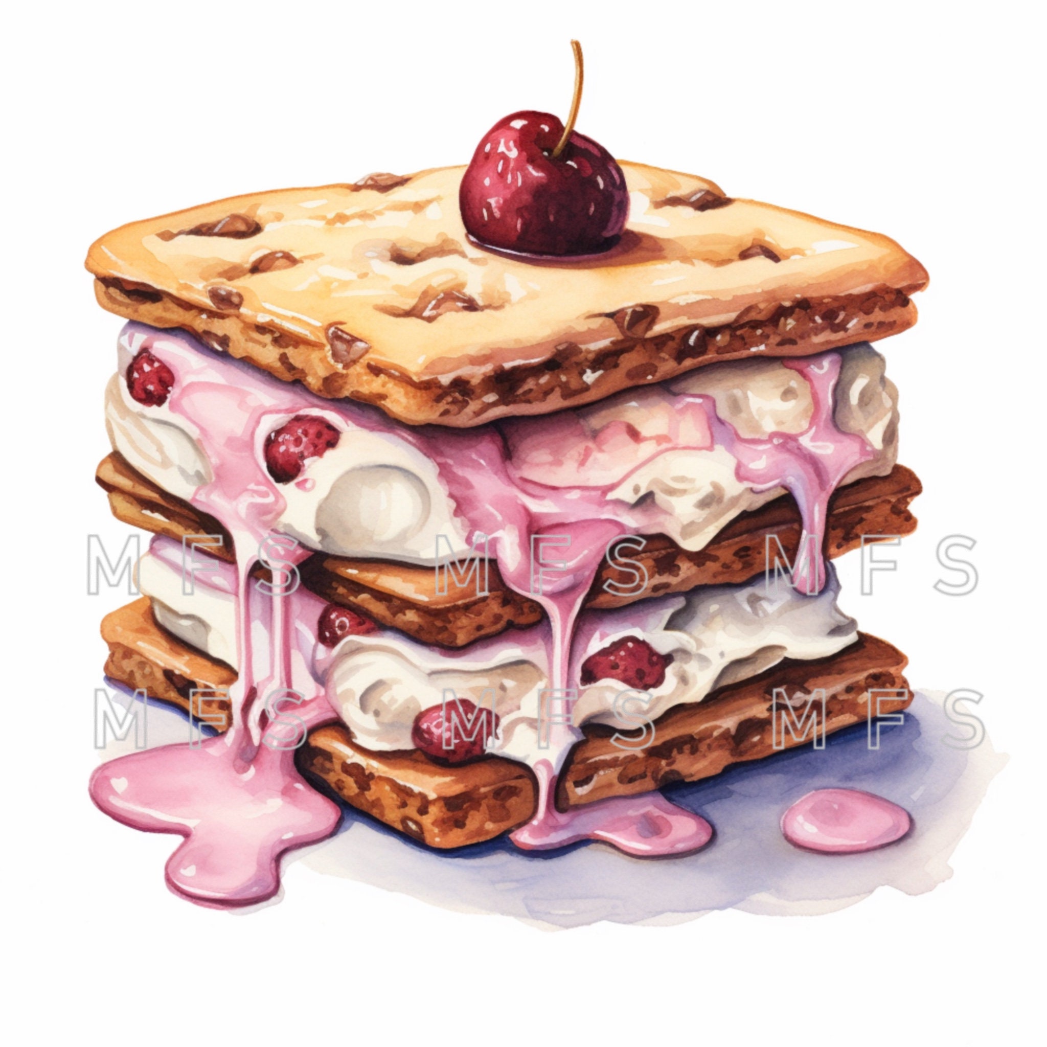 Watercolor Ice Cream Sandwich Clipart, 20 High Quality Jpgs, Instant ...