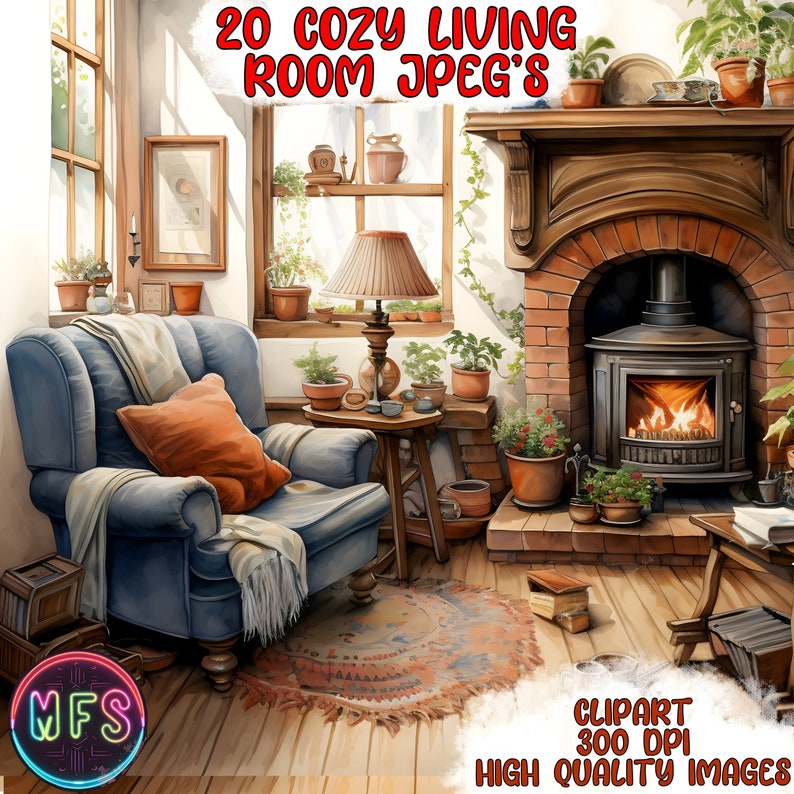 Watercolor Cozy Living Room Clipart, 20 High Quality Jpgs, Instant ...
