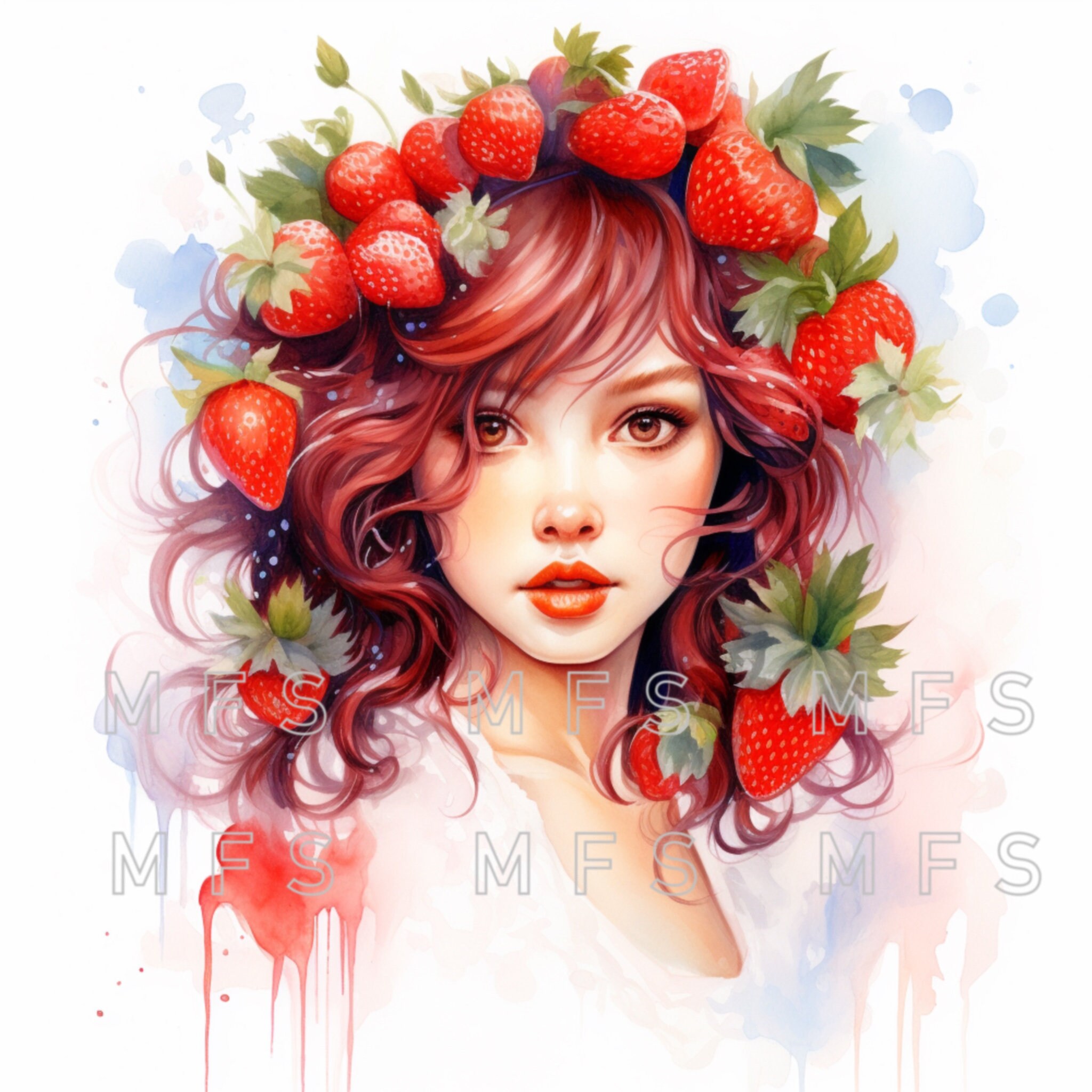Watercolor Strawberry Girls Clipart, 20 High Quality Jpgs, Instant ...