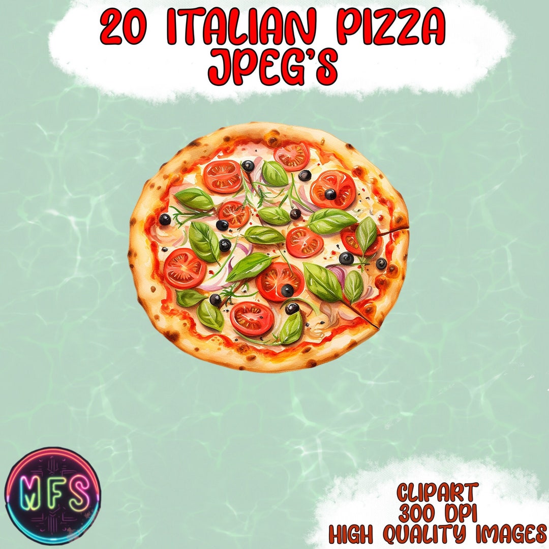 Watercolor Italian Pizza Clipart, 20 High Quality Jpgs, Instant Digital ...
