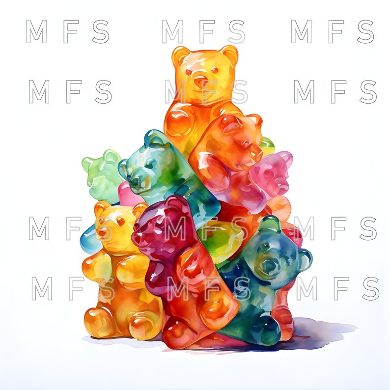 Watercolor Cute Gummy Bears Clipart, 20 High Quality Jpgs, Instant ...