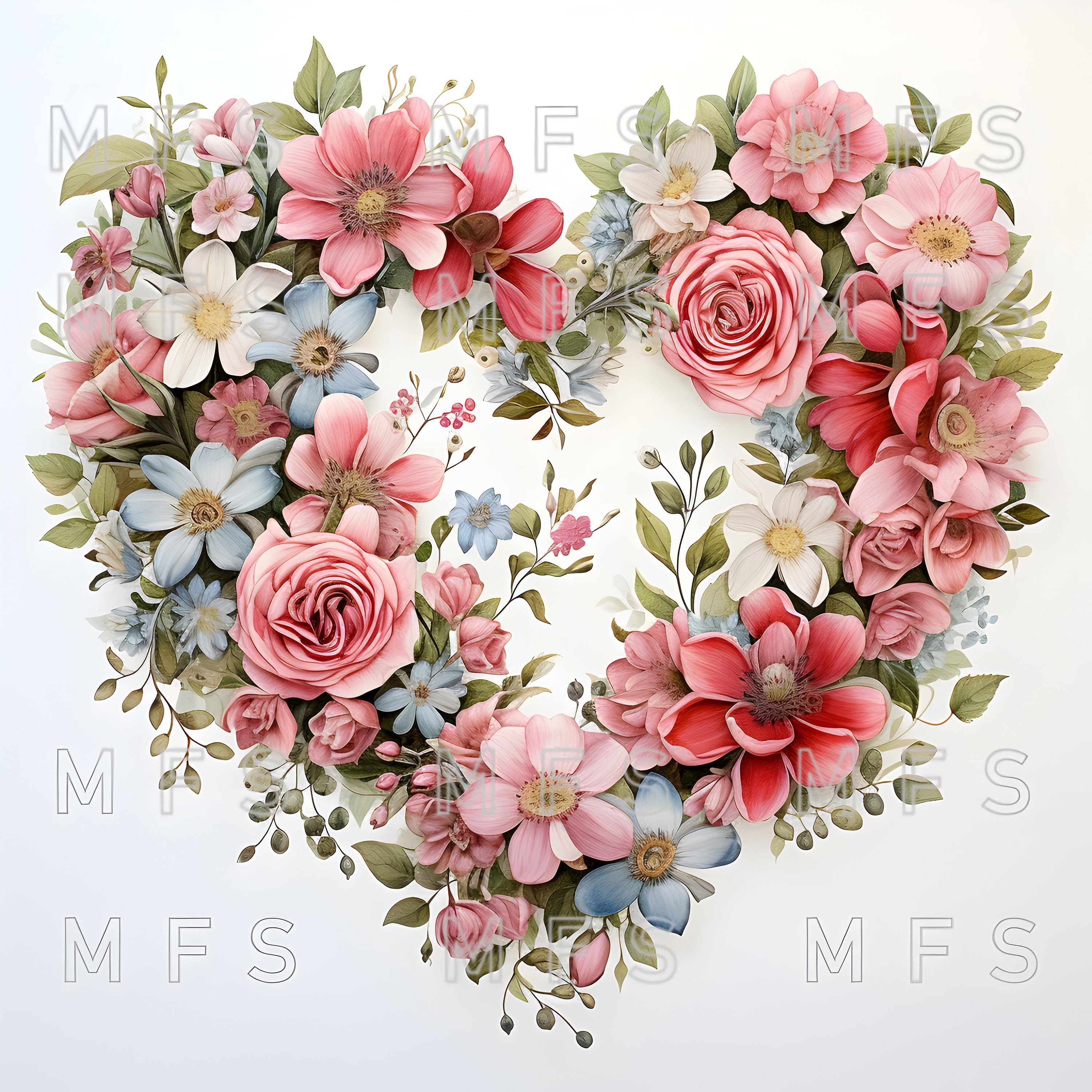 Watercolor Floral Heart Clipart, 20 High Quality Pngs, Instant Digital ...