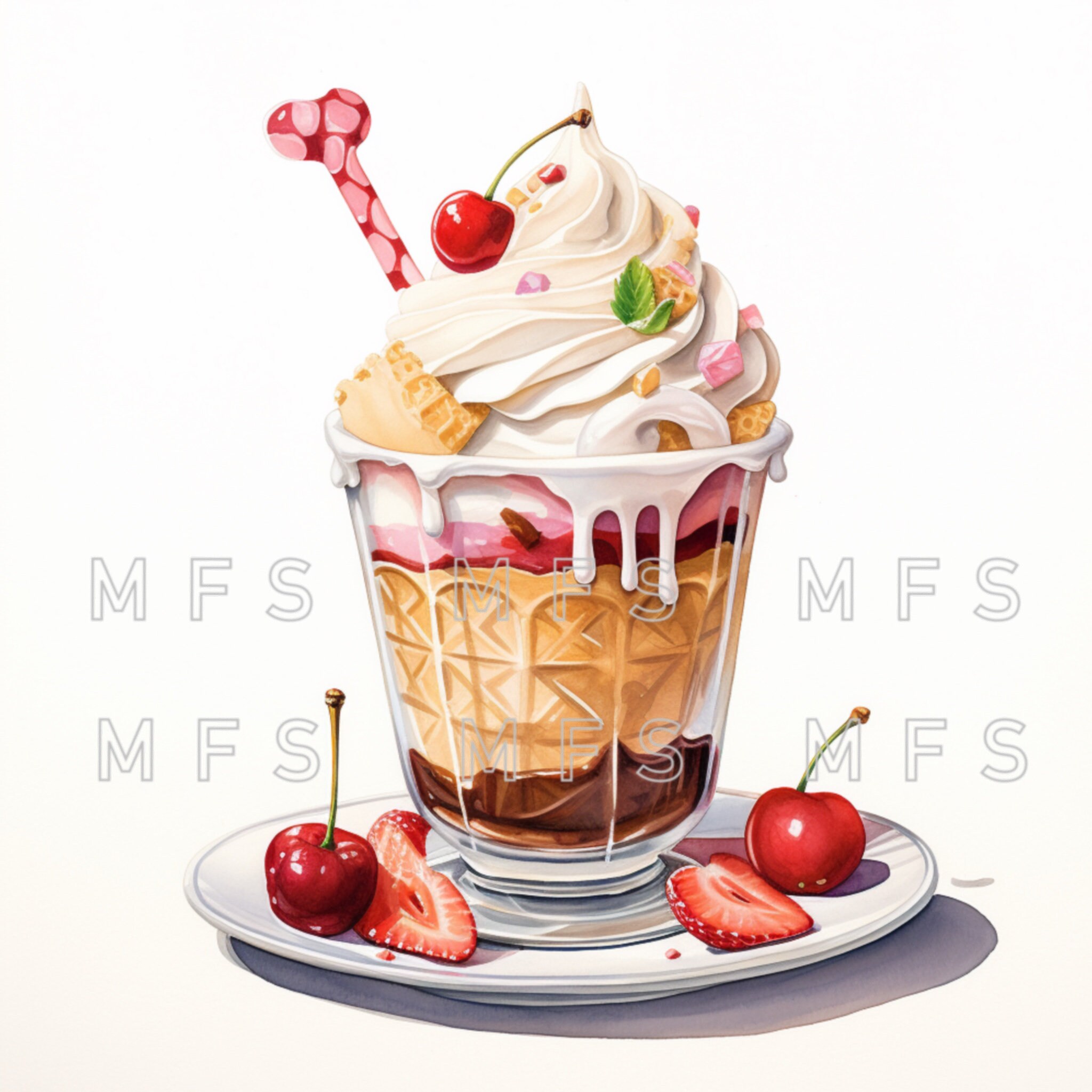 Watercolor Ice Cream Sundae Clipart 20 High Quality Jpgs - Etsy
