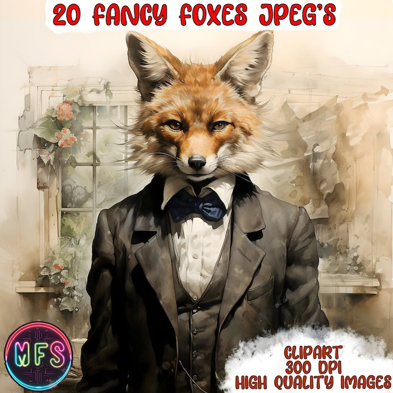 Watercolor Retro Fox Painting Clipart, 20 High Quality Jpgs Instant ...