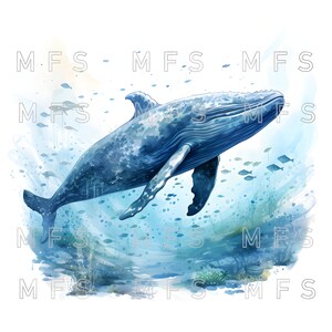 Watercolor Blue Whale Clipart, 20 High Quality JPG, Instant Digital ...
