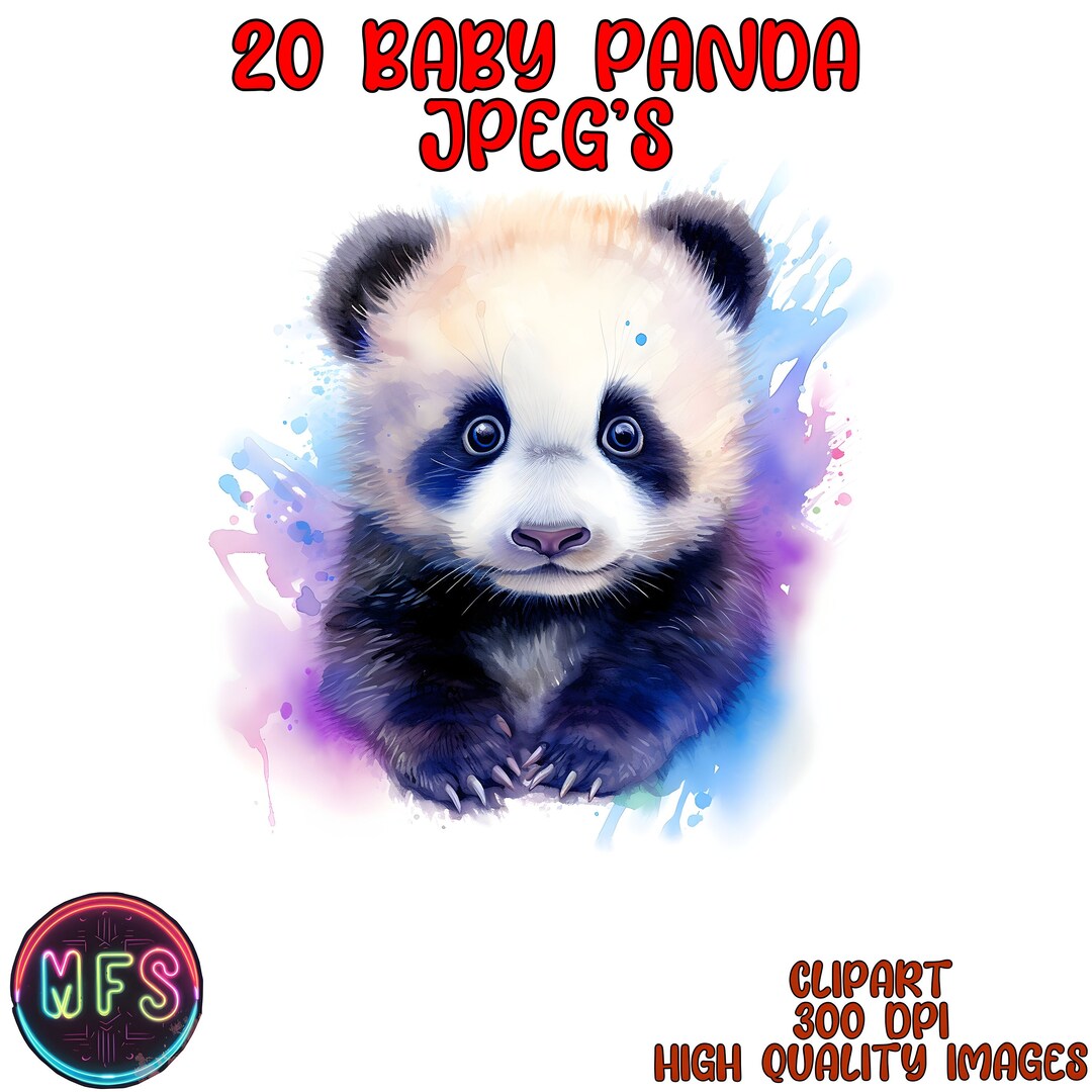 Watercolor Baby Panda Clipart 20 High Quality Jpgs Instant - Etsy