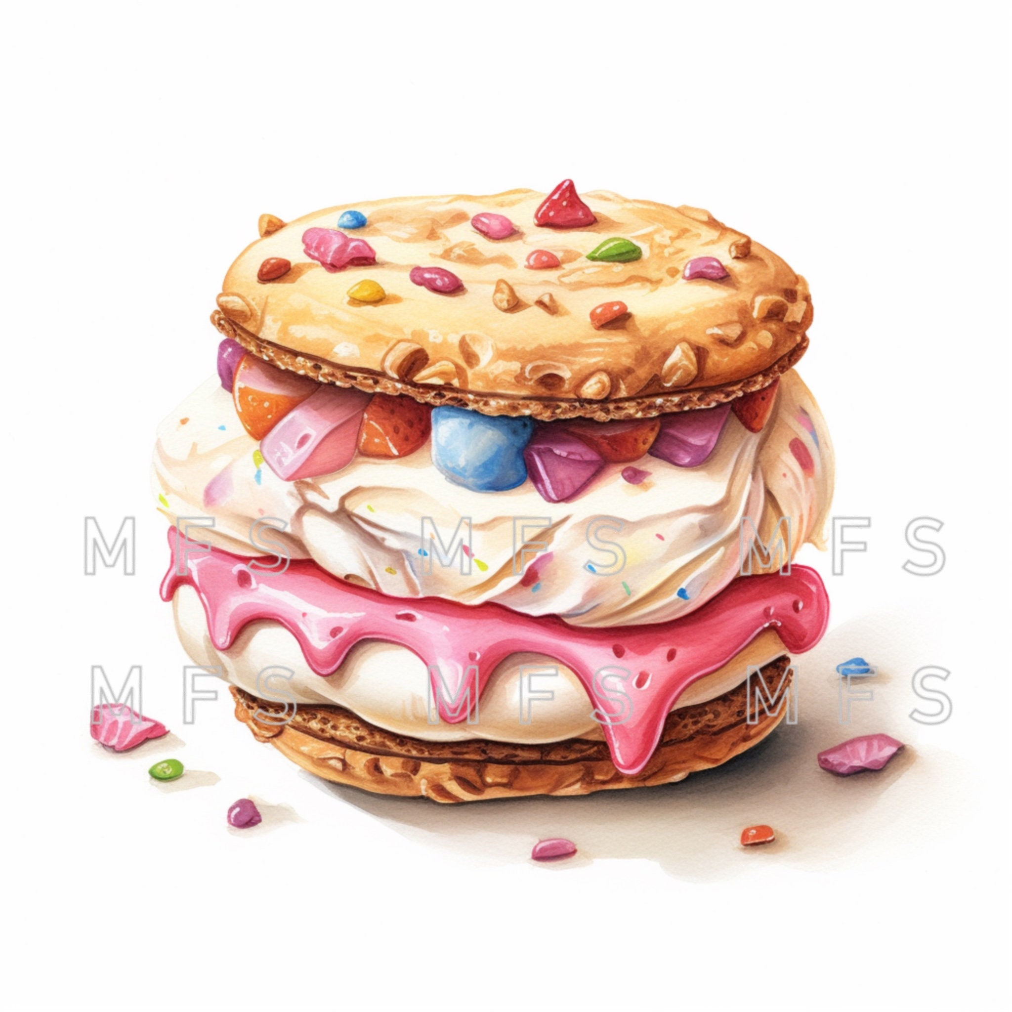 Watercolor Ice Cream Sandwich Clipart, 20 High Quality Jpgs, Instant ...