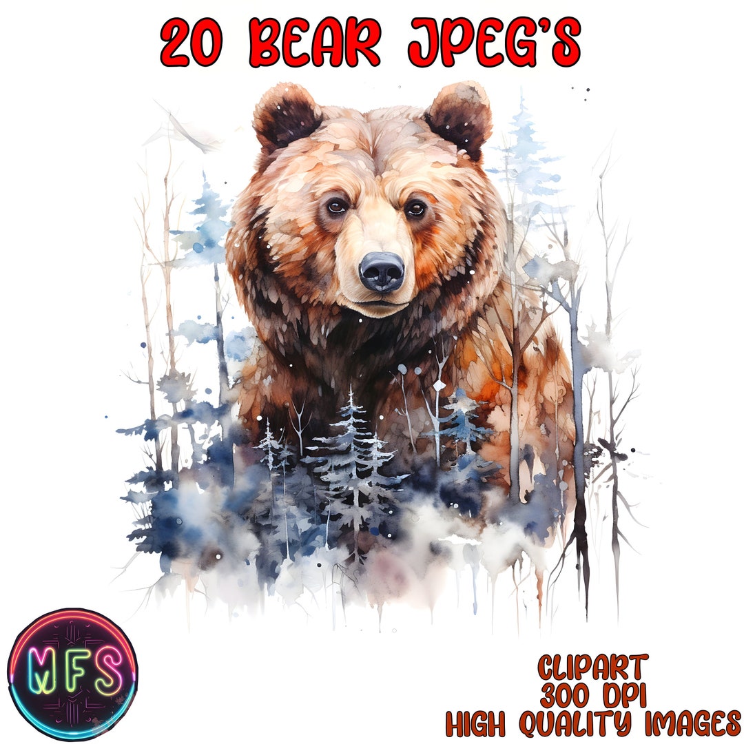 Watercolor Brown Bear Clipart, 20 High Quality Jpgs, Instant Digital ...