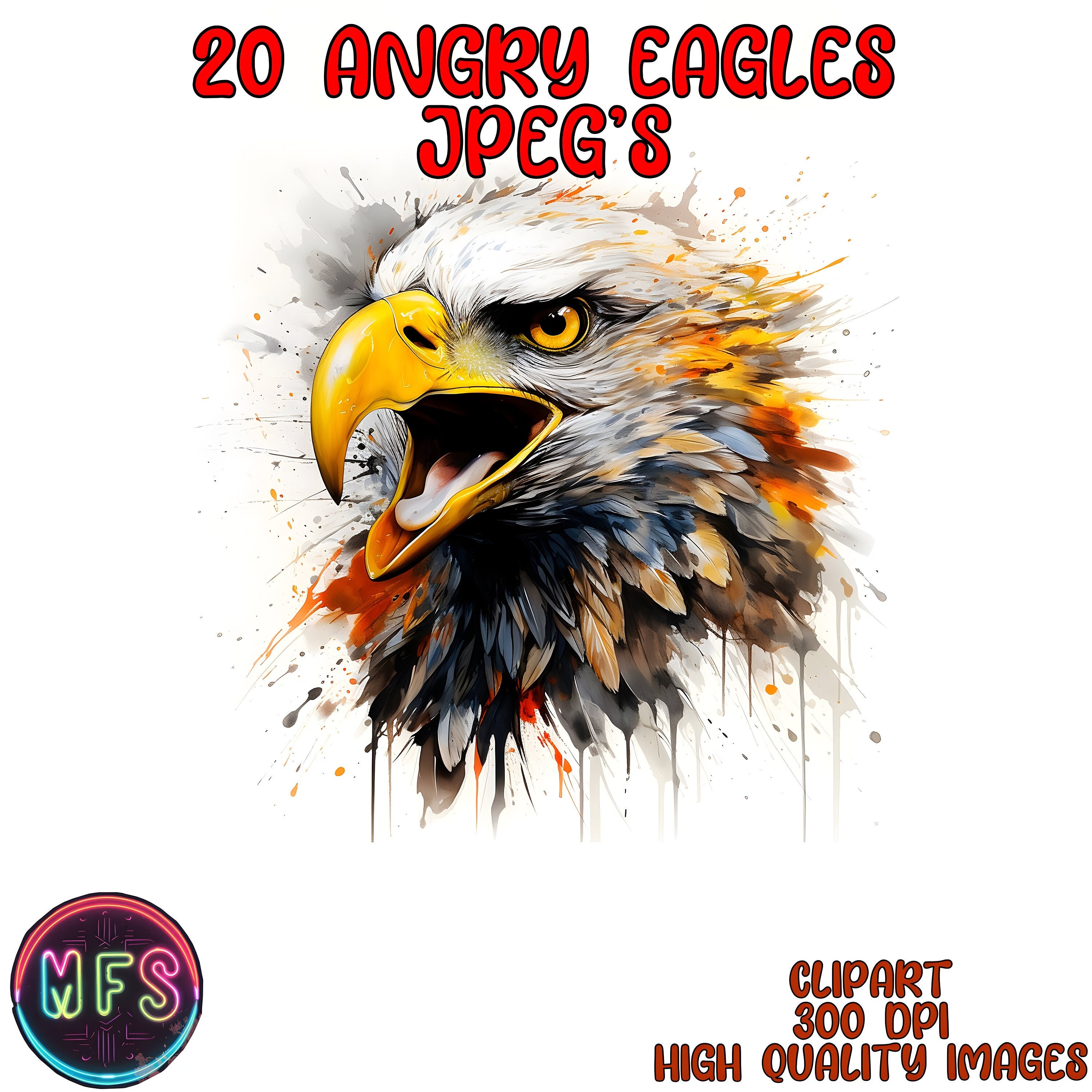 Watercolor Angry Eagle Clipart 20 High Quality Jpgs Instant - Etsy