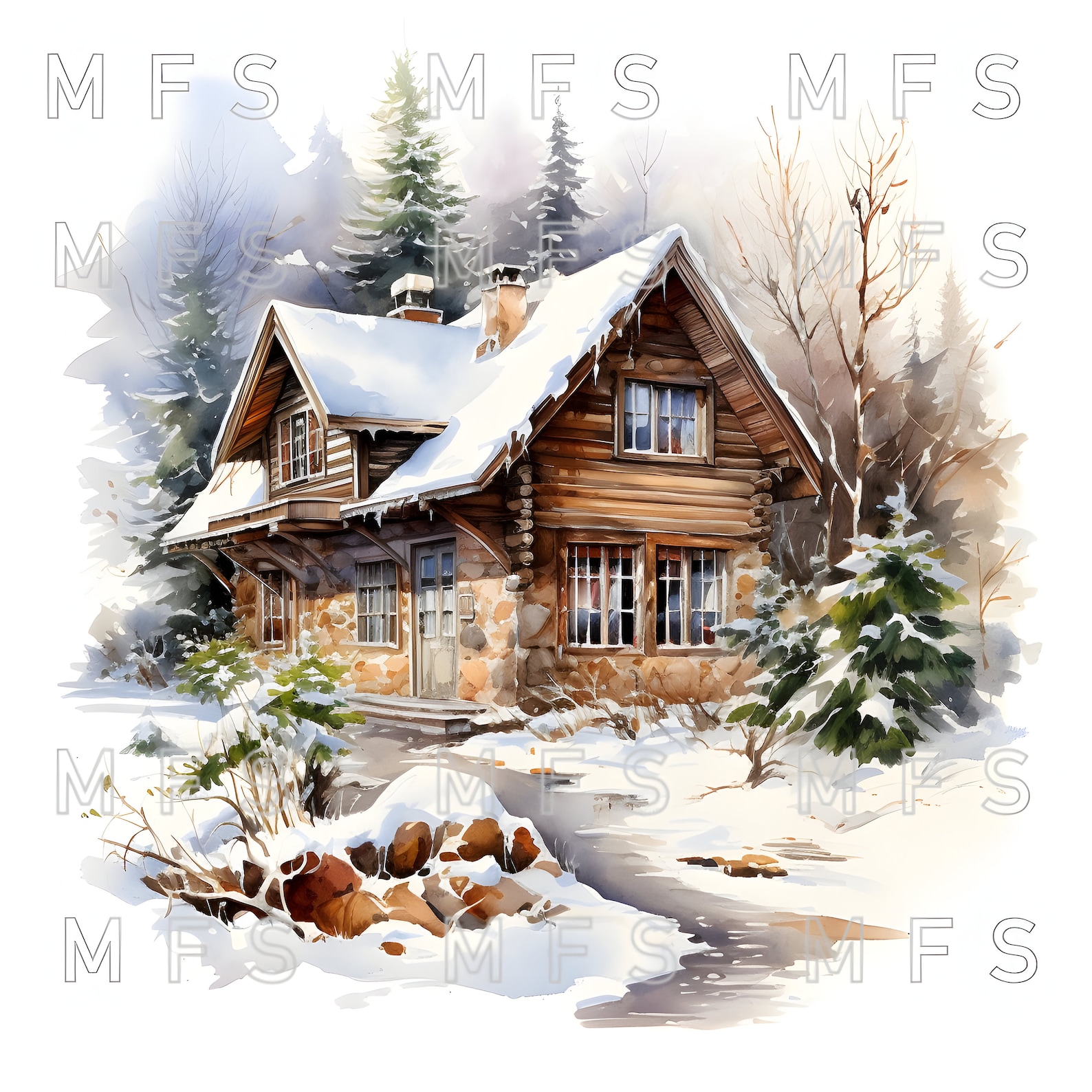 Watercolor Snowy Log Cabin Clipart 20 High Quality Jpgs - Etsy