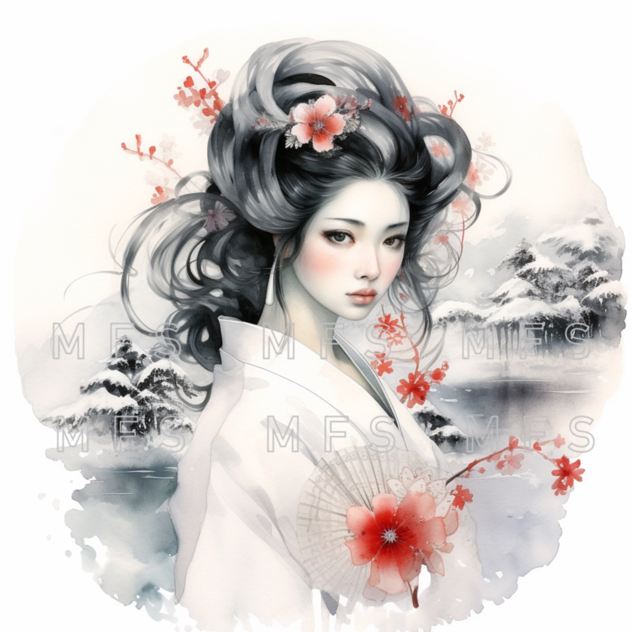 Watercolor Japanese Geisha Clipart, 20 High Quality Jpgs, Instant ...