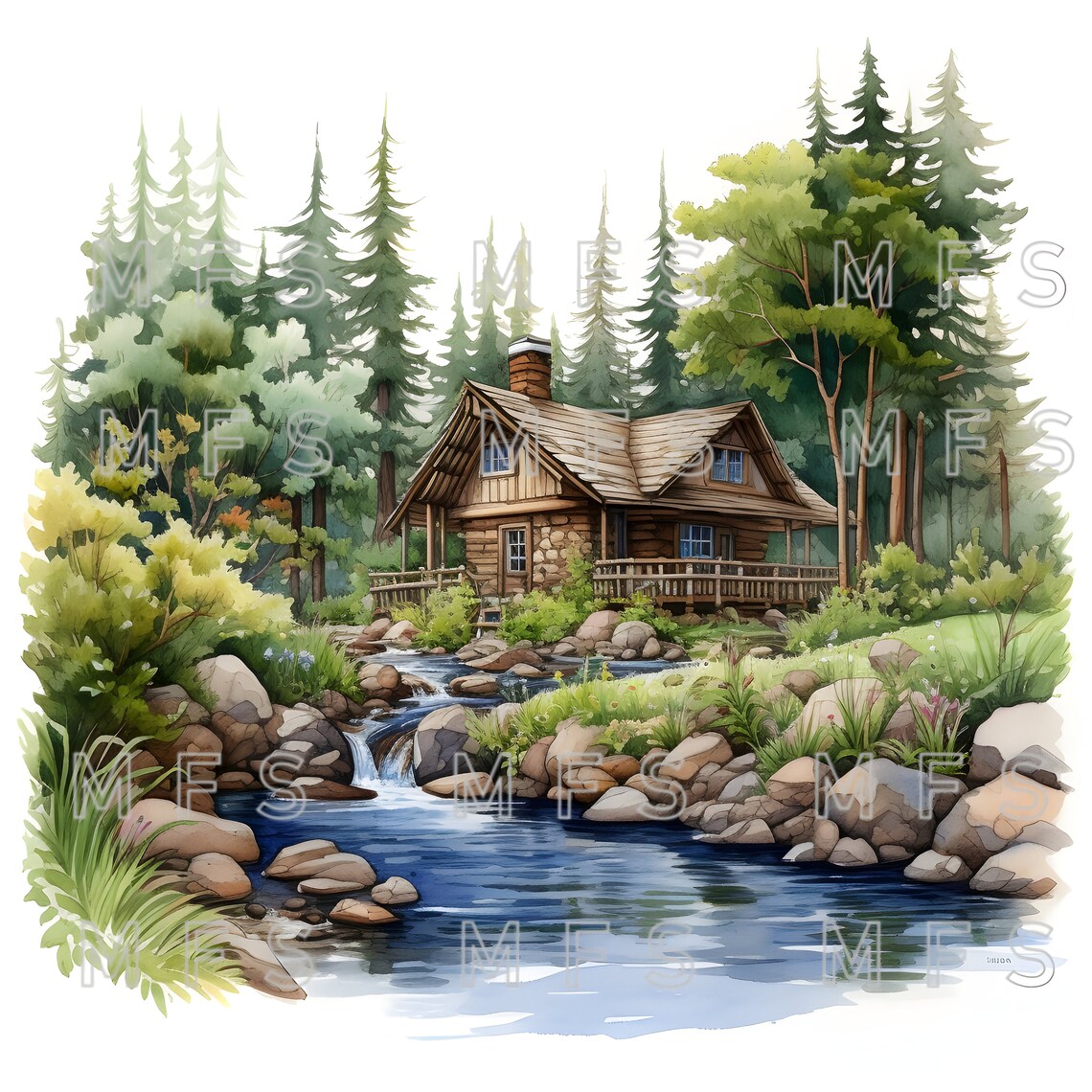 Watercolor Cabin in the Forest Clipart, 20 High Quality Jpgs, Instant ...