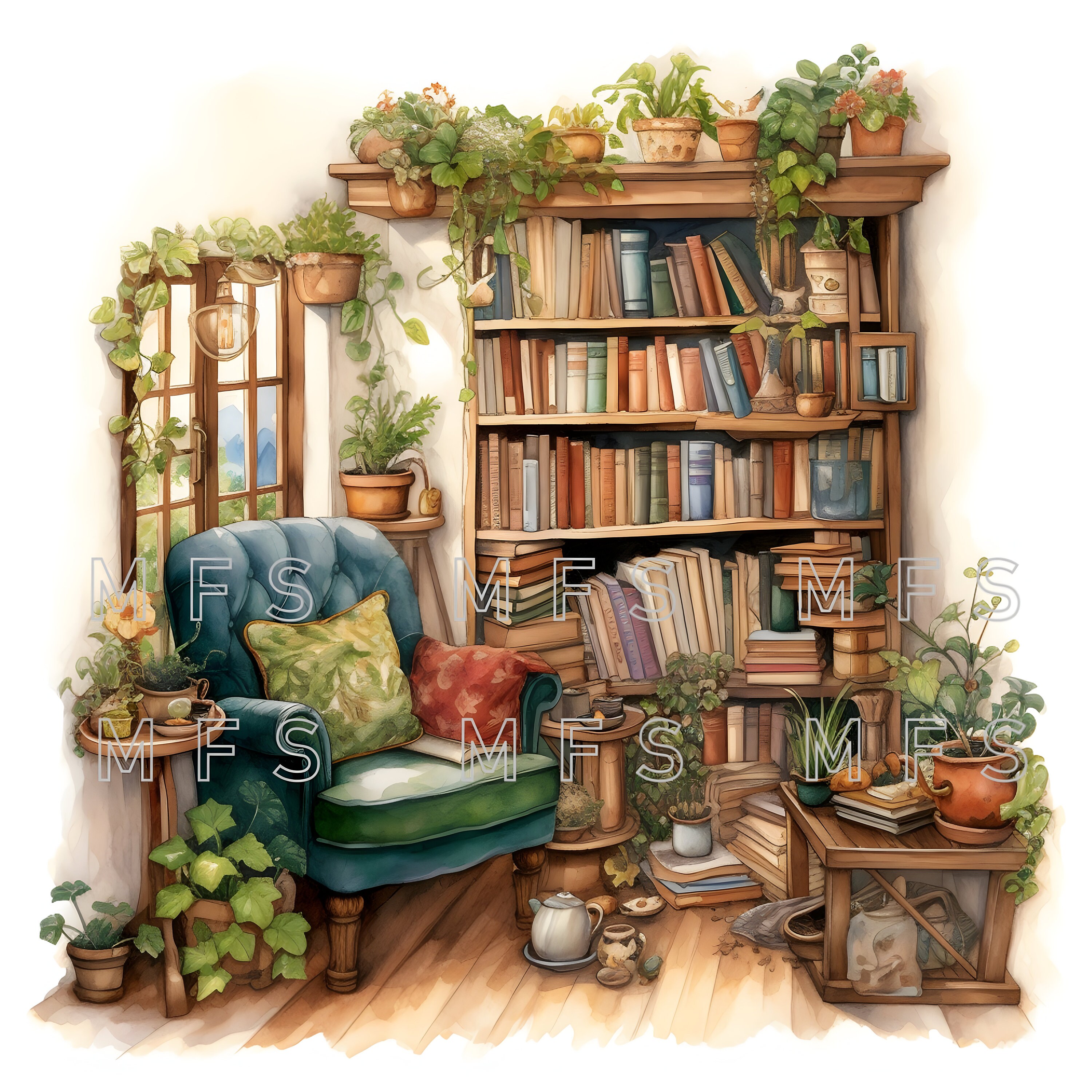 Watercolor Fantastic Reading Corner Clipart, 20 High Quality Jpgs ...