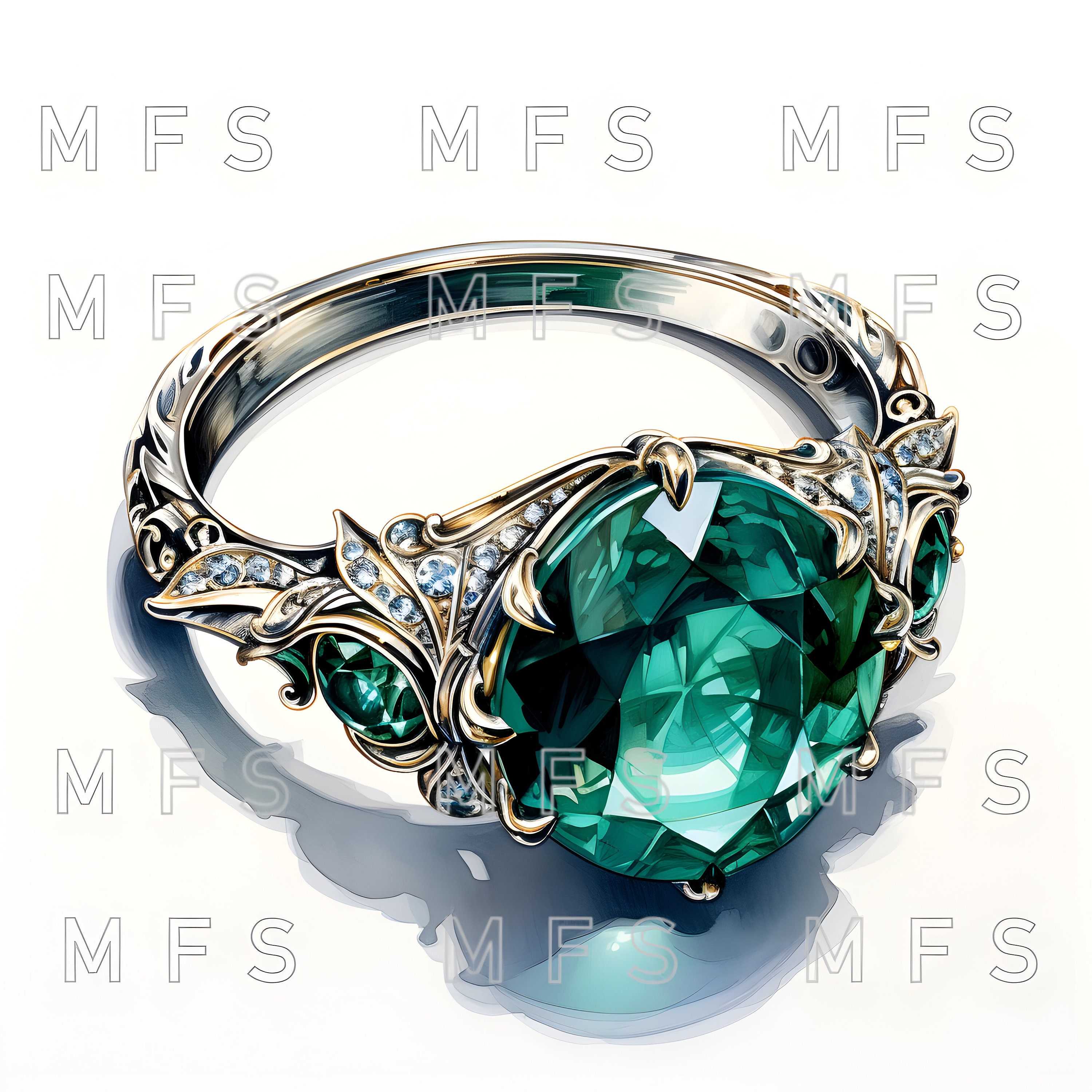 Watercolor Emerald Ring Clipart, 20 High Quality Pngs, Instant Digital ...