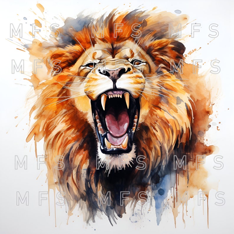 Watercolor Ferocious Lion Clipart 20 High Quality Jpgs - Etsy