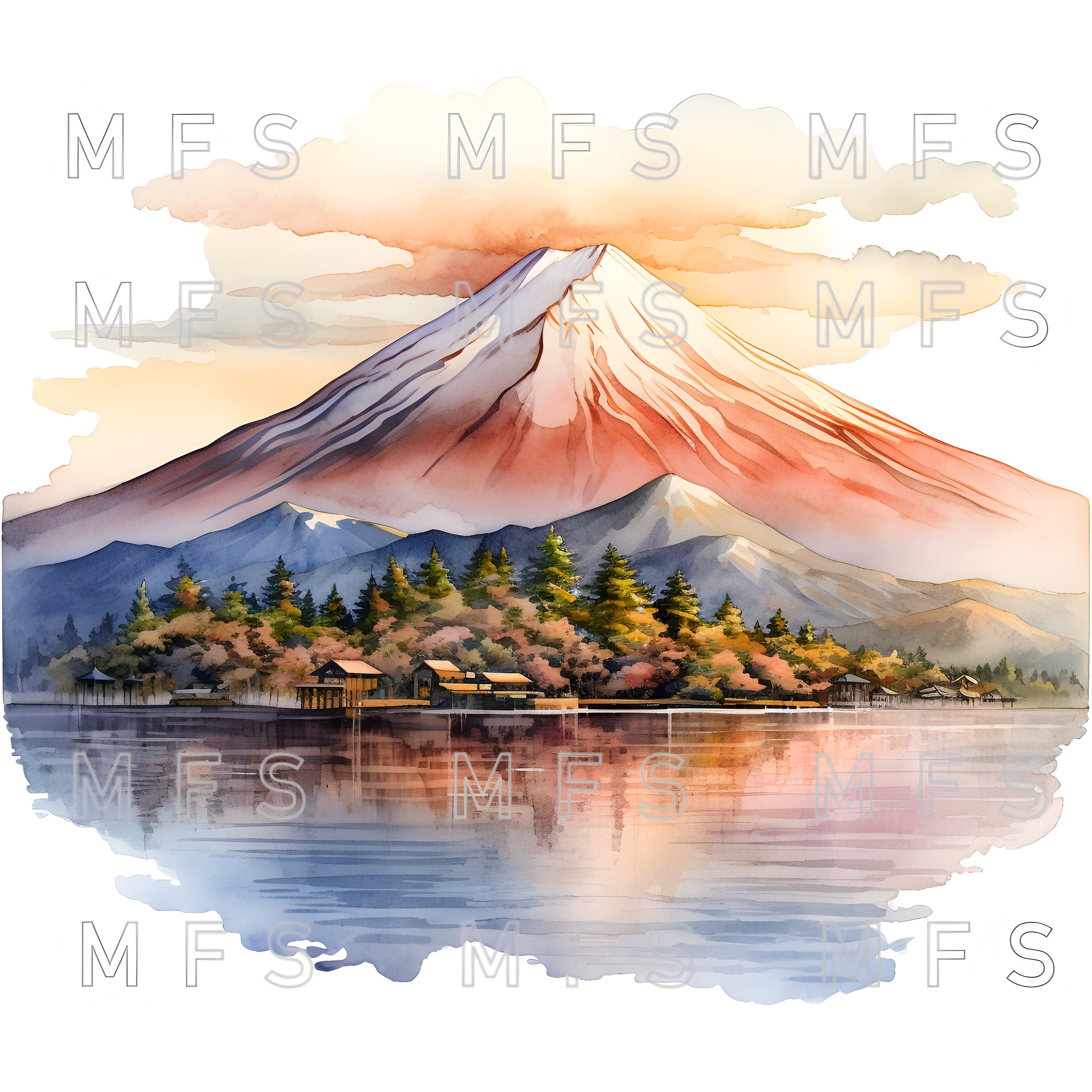 Watercolor Mount Fuji Clipart 20 High Quality Jpgs Instant - Etsy