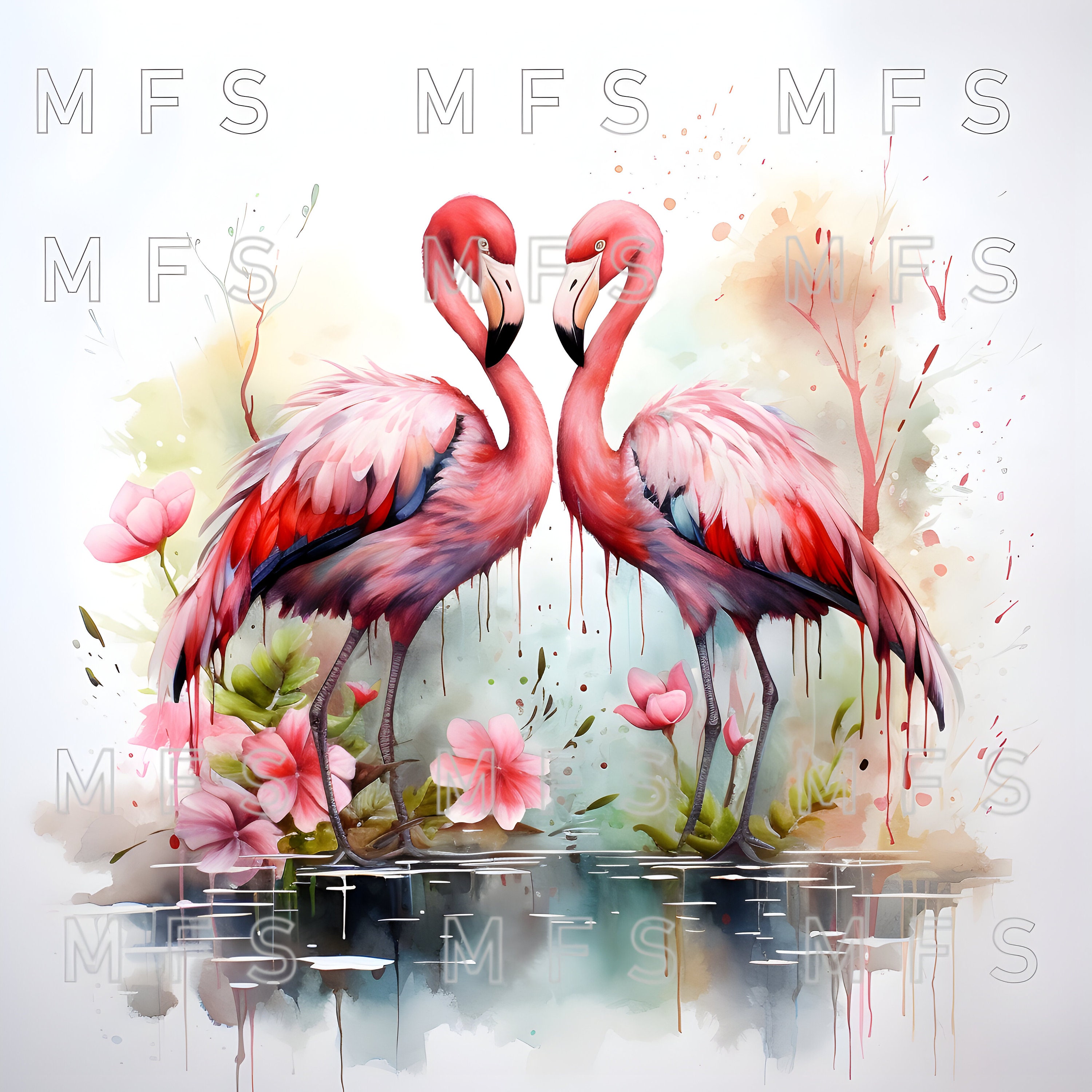 Watercolor Beautiful Flamingo Clipart, 20 High Quality Jpg's Instant ...