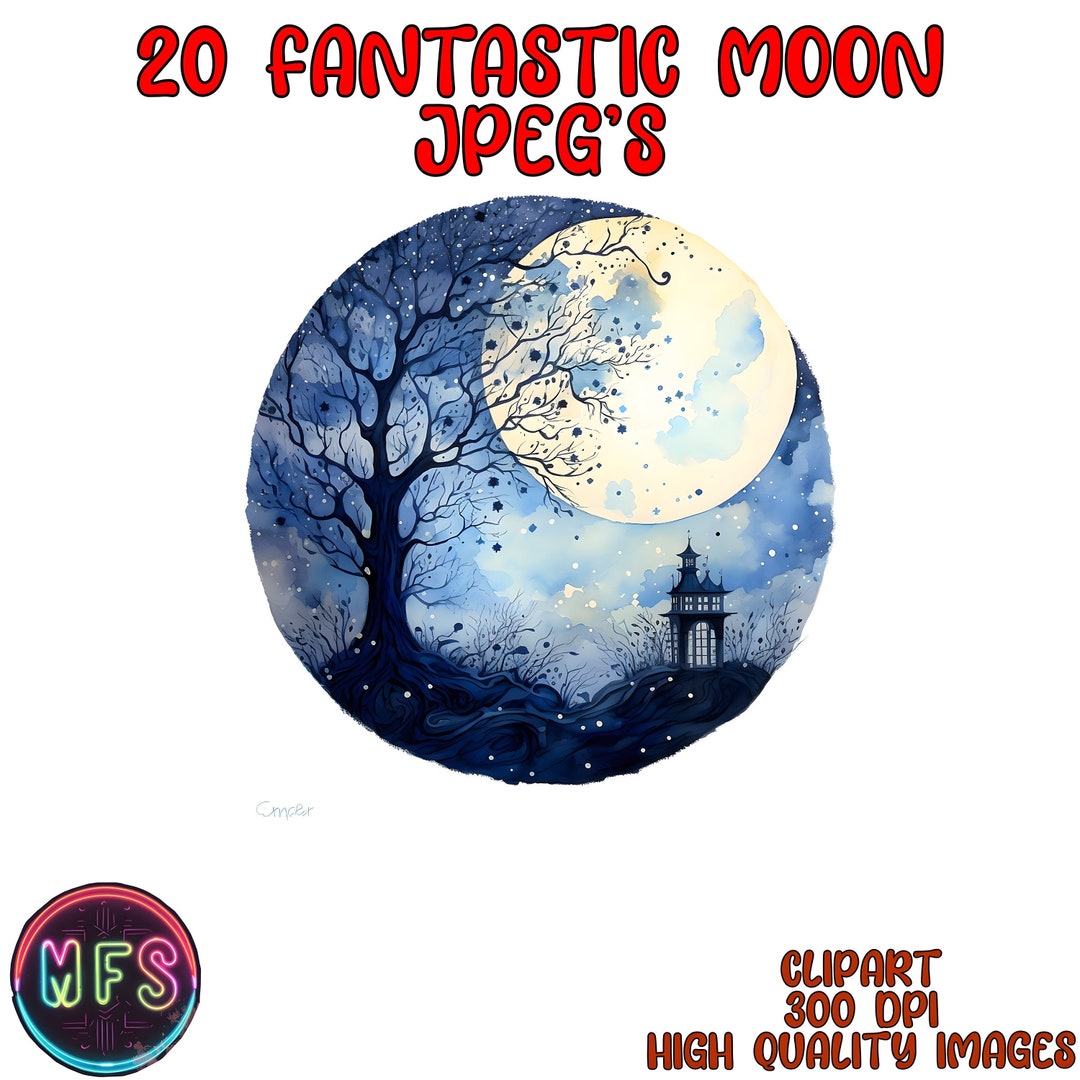 Watercolor Fantastic Moon Clipart, 20 High Quality Jpgs, Instant ...