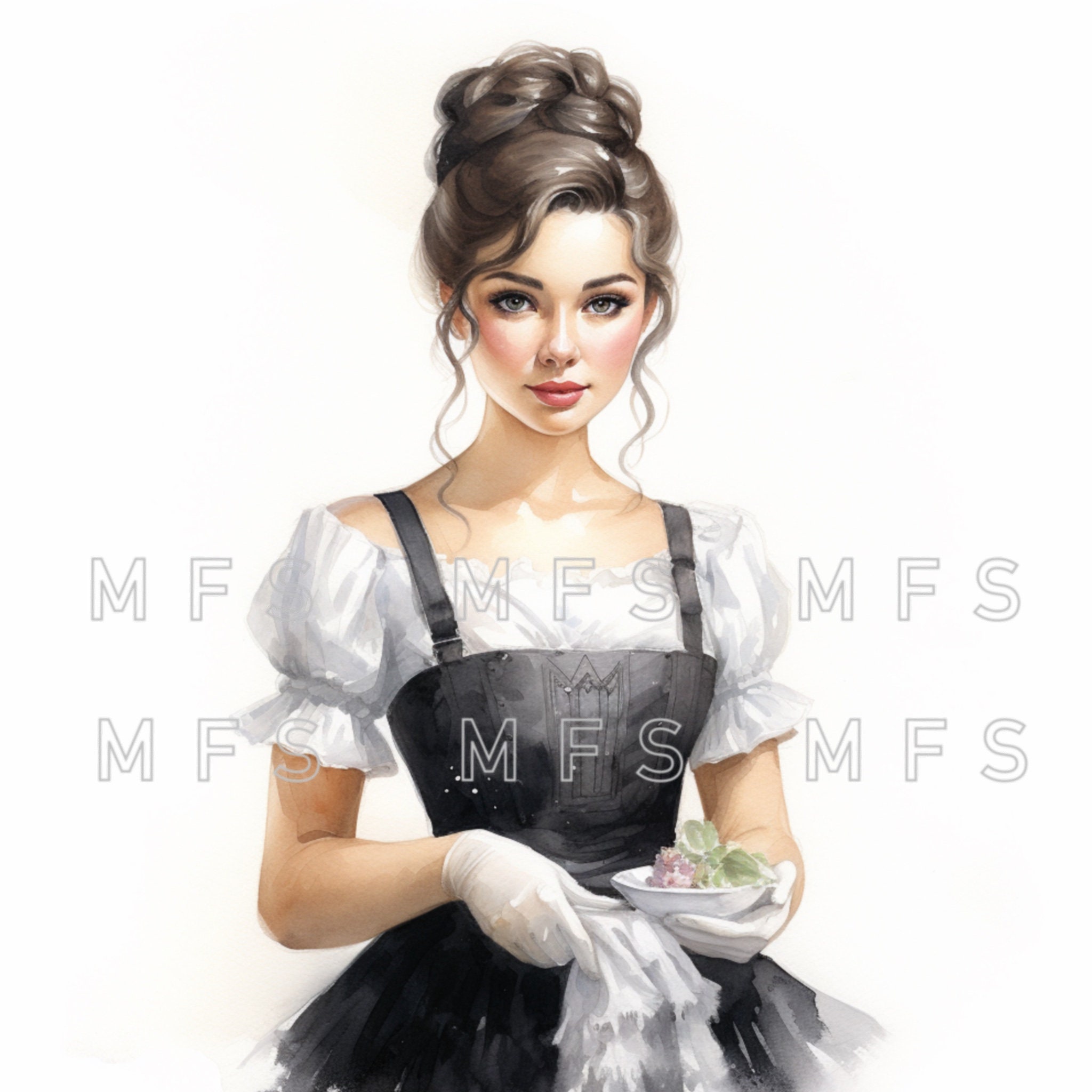 Watercolor French Maid Clipart, 20 High Quality Jpgs, Instant Digital ...