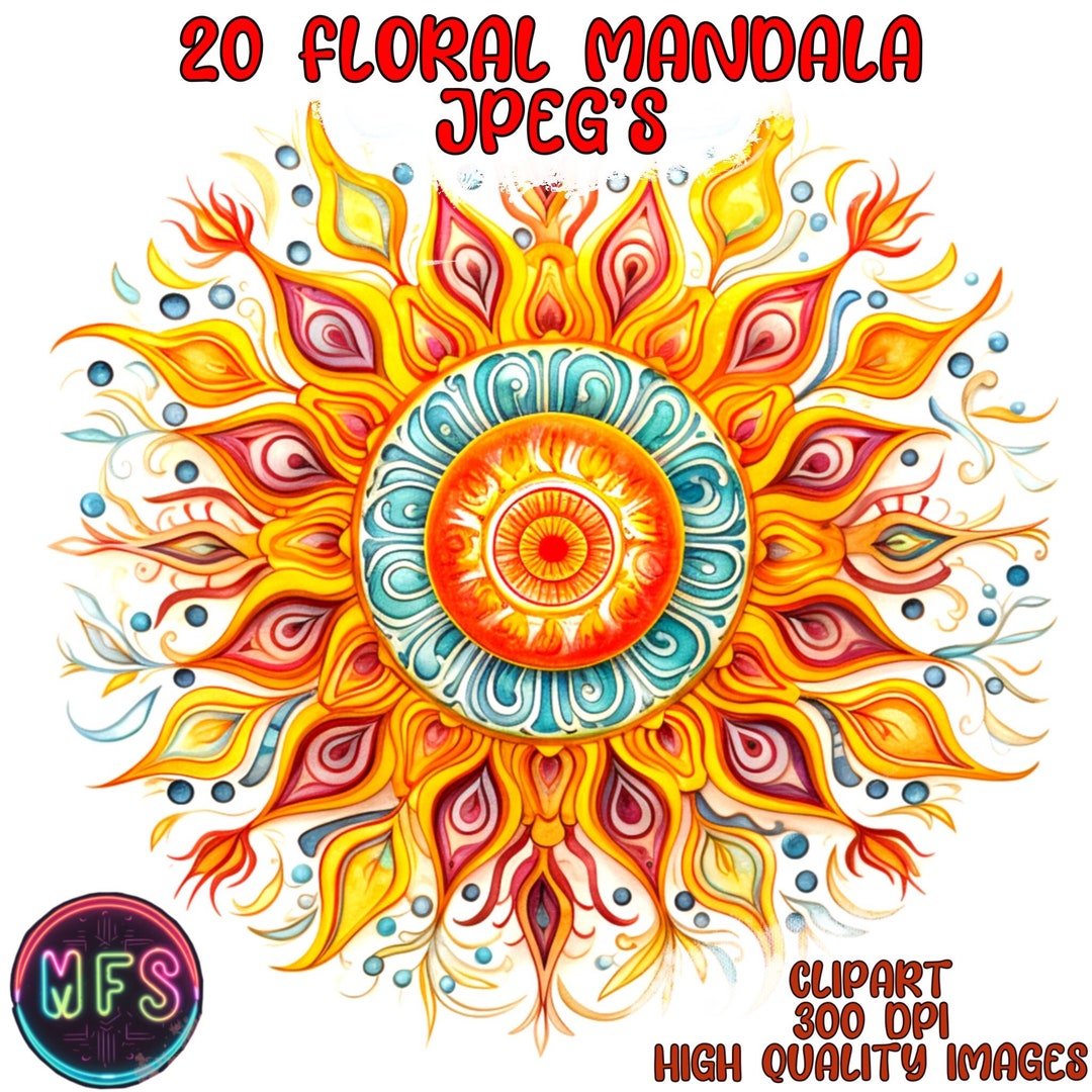 Watercolor Floral Mandala Clipart, 20 High Quality Jpgs, Instant ...