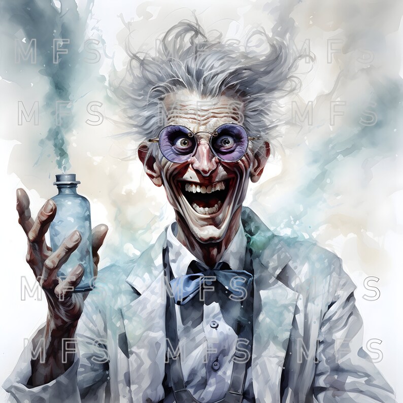 Watercolor Scary Mad Scientist Clipart, 18 High Quality Pngs, Instant ...