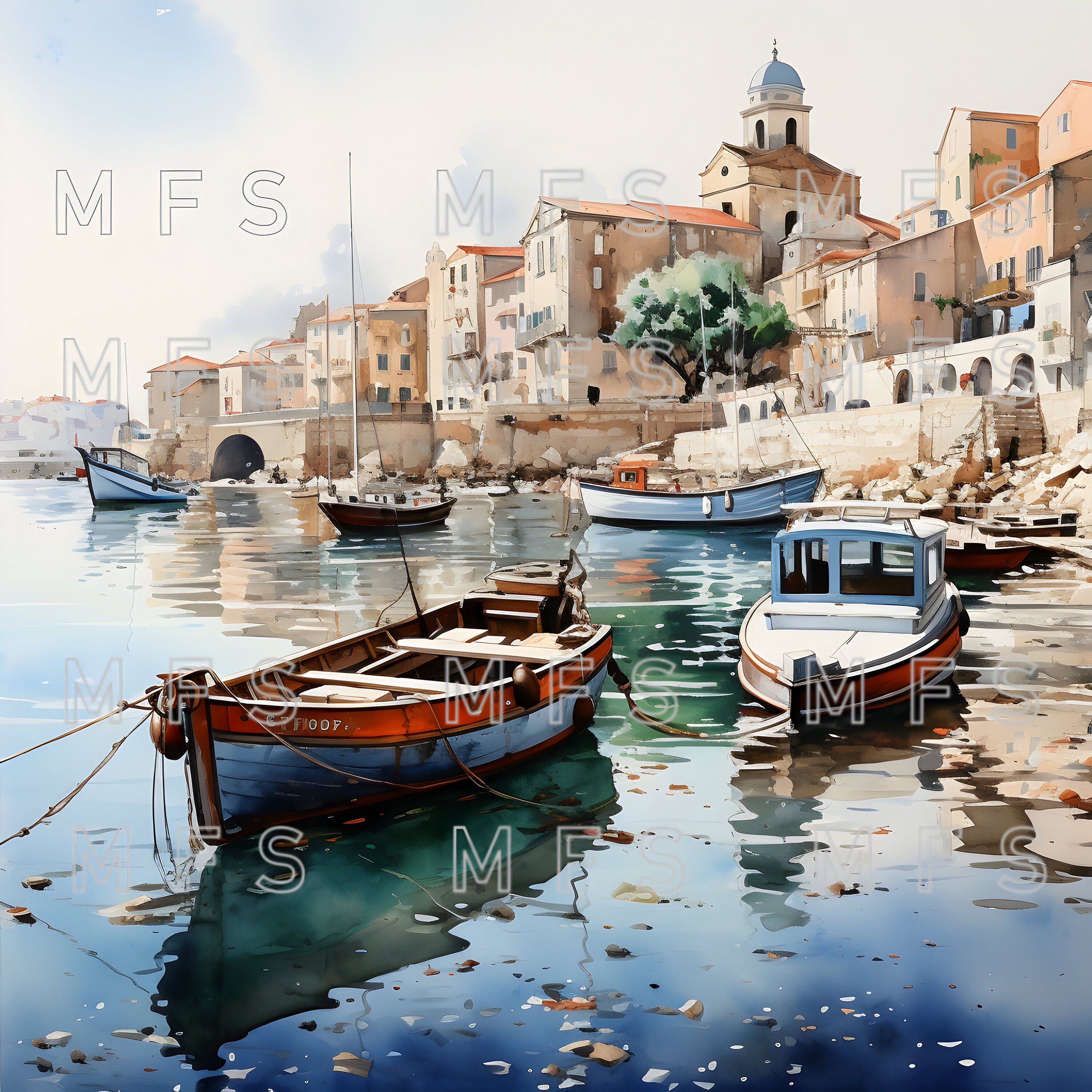 Watercolor Italian Harbour Clipart, 20 High Quality Jpgs, Instant ...