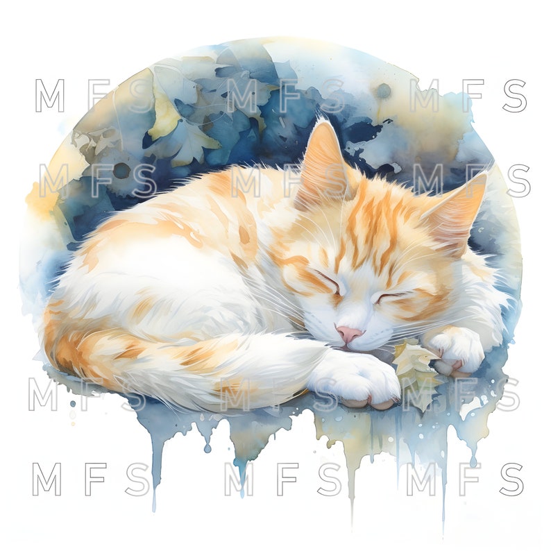 Watercolor Sleeping Cats Clipart, 20 High Quality Jpgs, Instant Digital ...