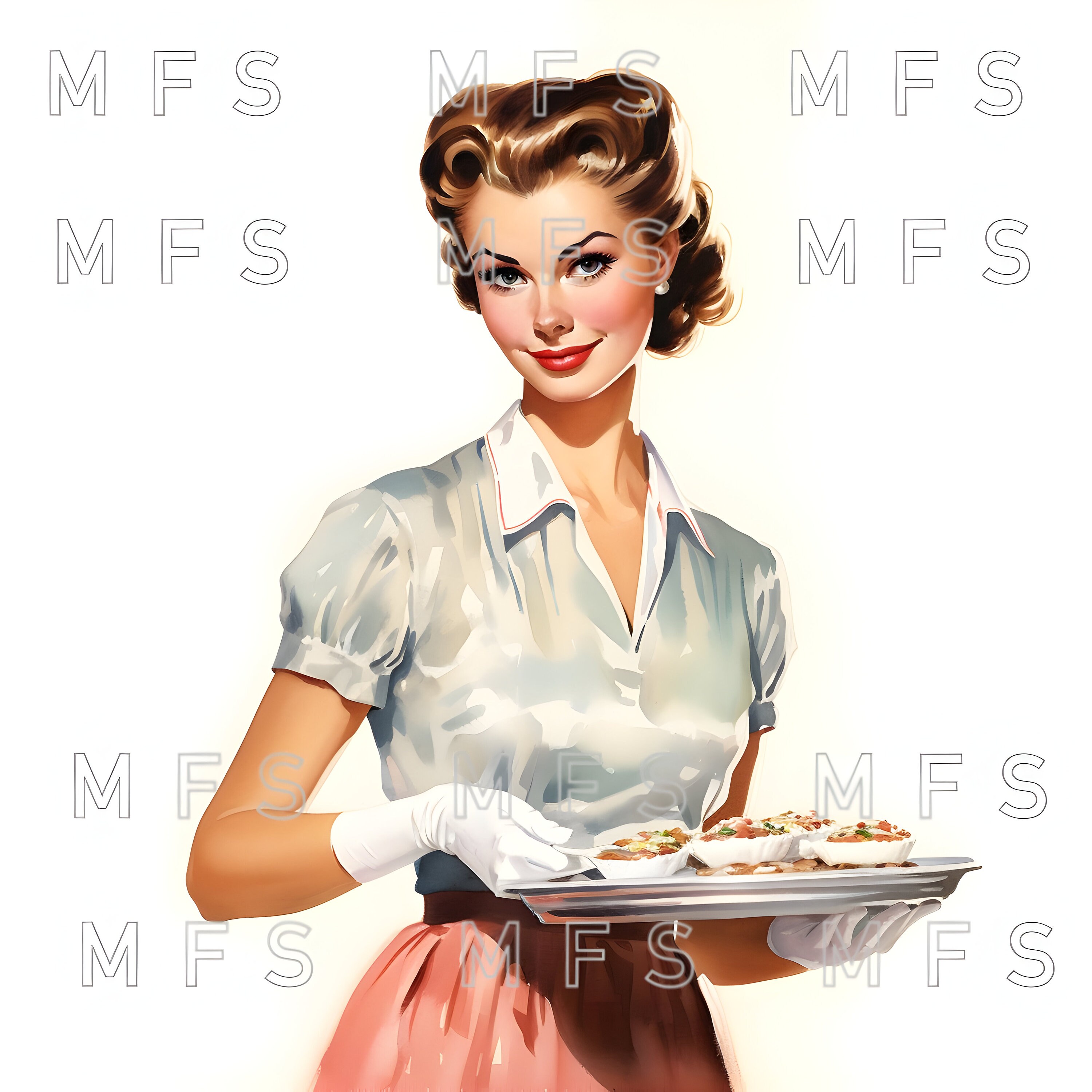 Watercolor Vintage Waiter Girl Clipart , 20 High Quality Jpgs, Instant ...