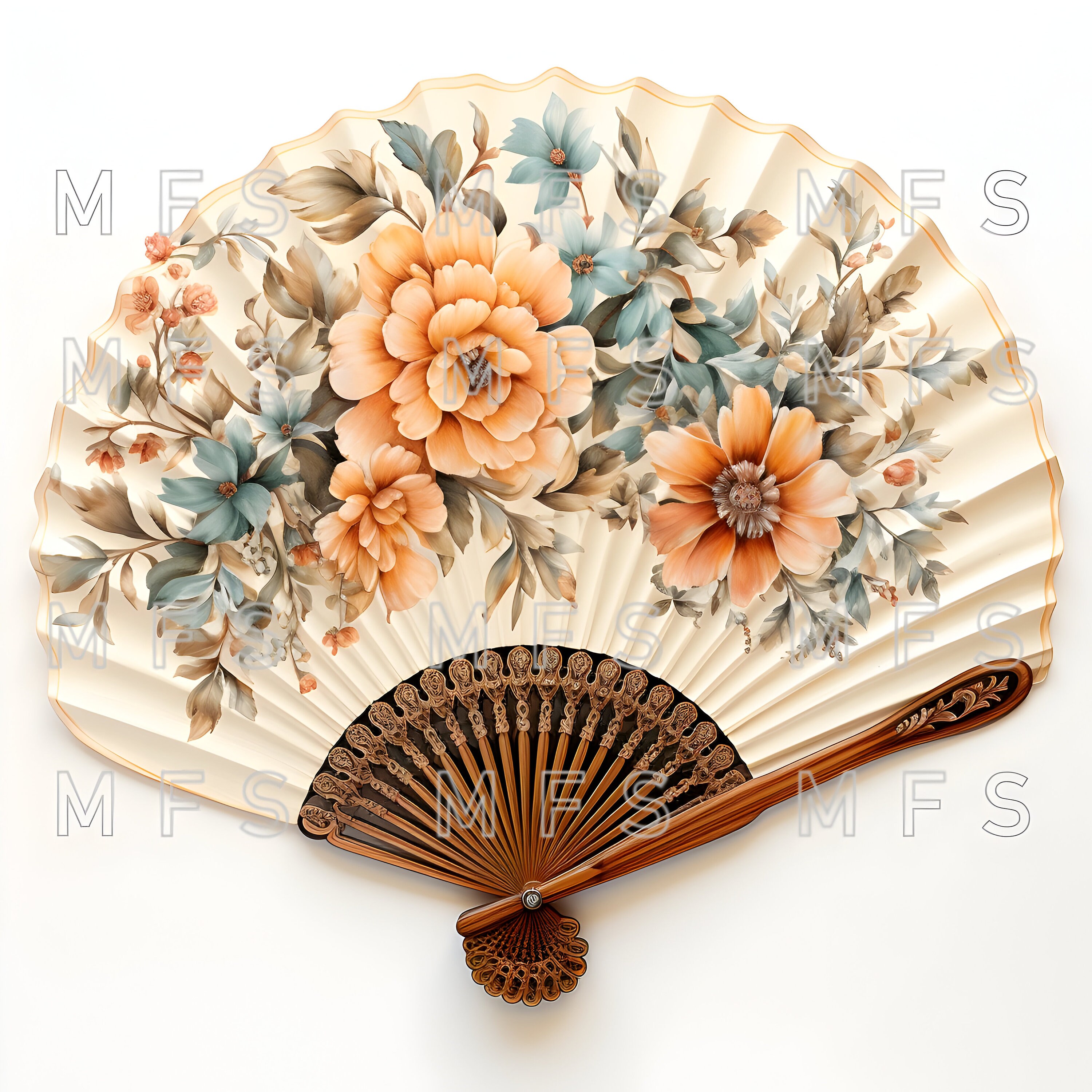 Watercolor Vintage Hand Fan Clipart, 20 High Quality Pngs, Instant ...