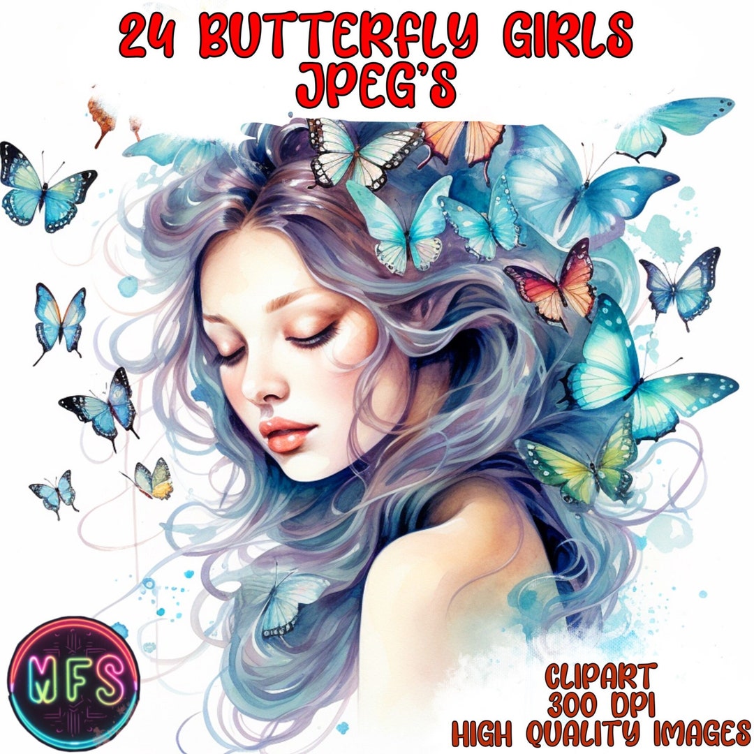 Butterfly Girl Clipart, 24 High Quality Jpgs, Instant Digital Download ...
