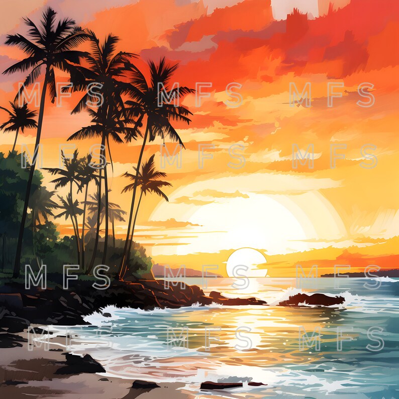 Watercolor Hawaiian Sunset Clipart, 20 High Quality Jpgs, Instant ...
