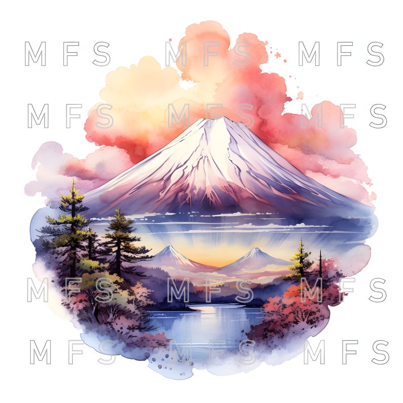 Watercolor Mount Fuji Clipart 20 High Quality Jpgs Instant - Etsy