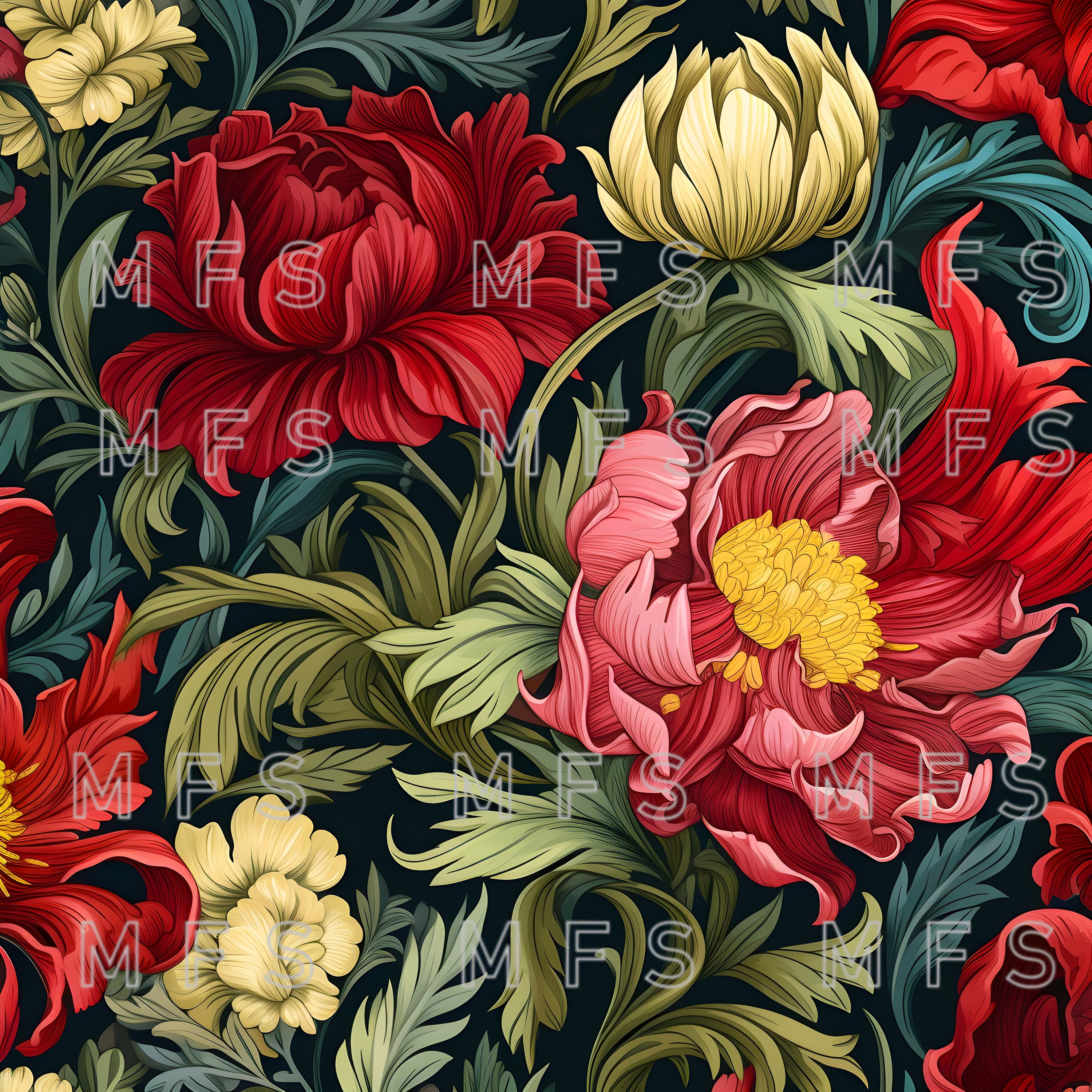 William Morris Inspired Flowers Seamless Pattern 20 High - Etsy