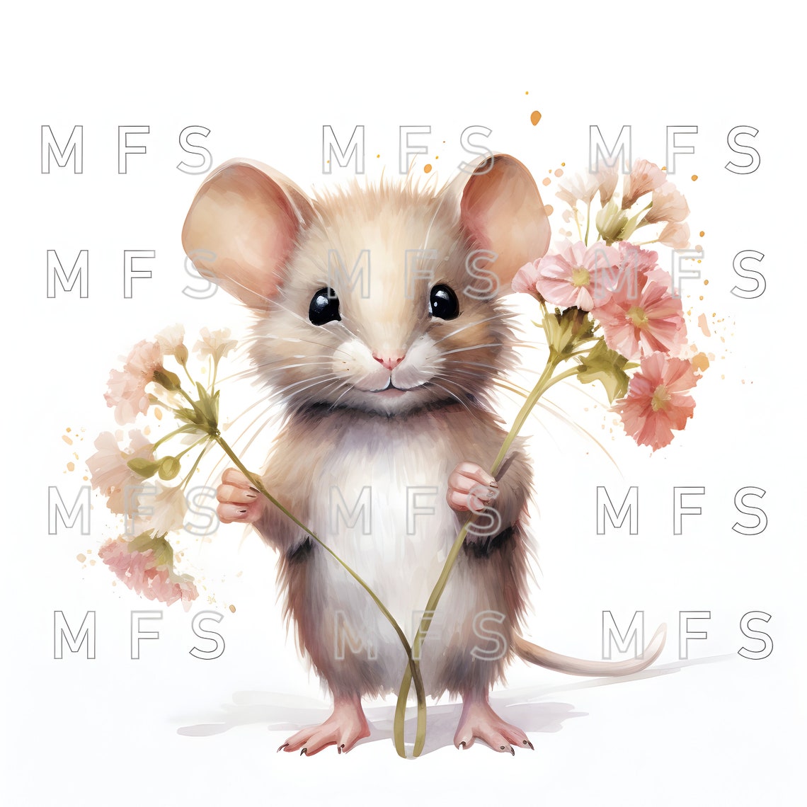 Watercolor Mouse and Flower Clipart 20 High Quality Jpgs - Etsy