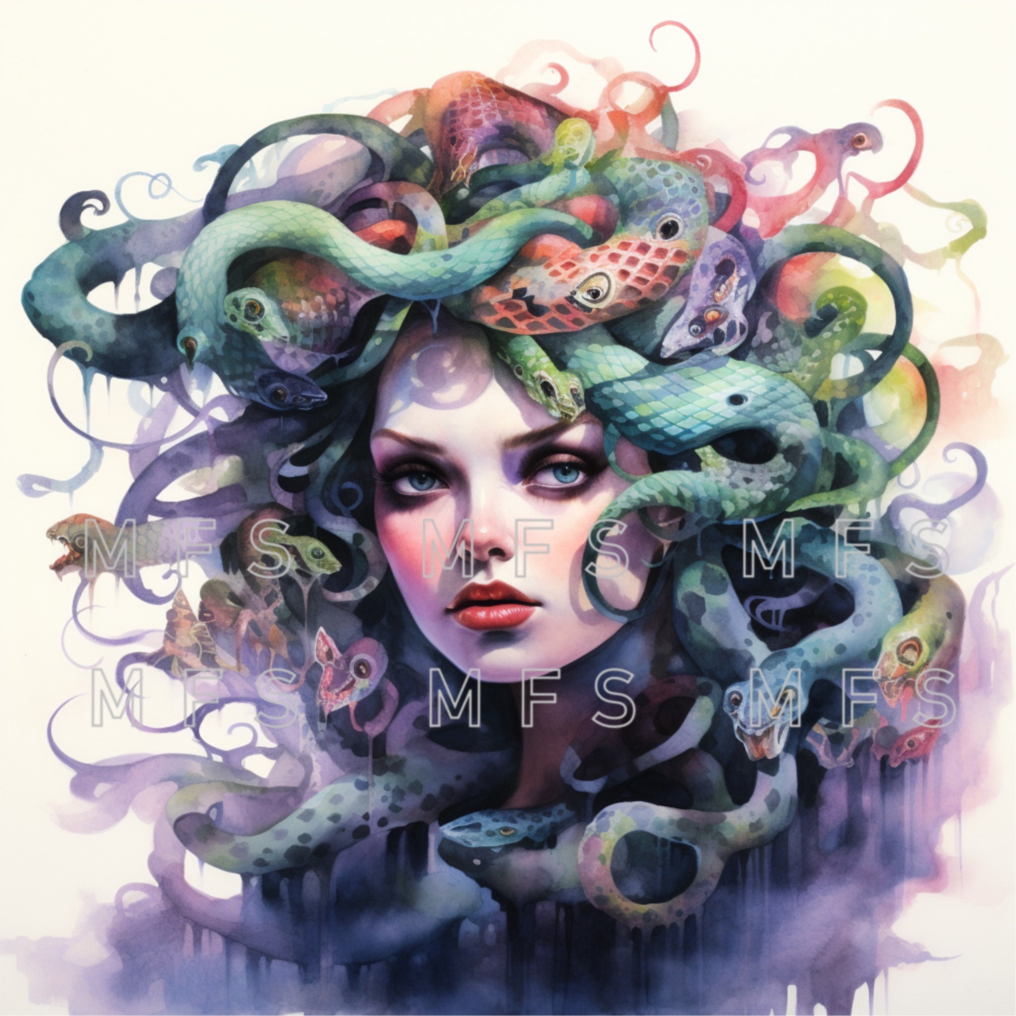 Watercolor Medusa Clipart, 20 High Quality Jpgs, Instant Digital ...