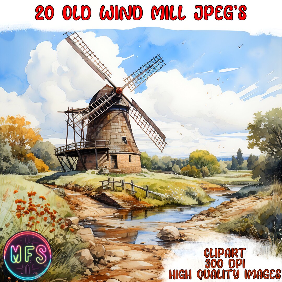 Watercolor Wind Mill Clipart, 20 High Quality Jpgs, Instant Digital ...