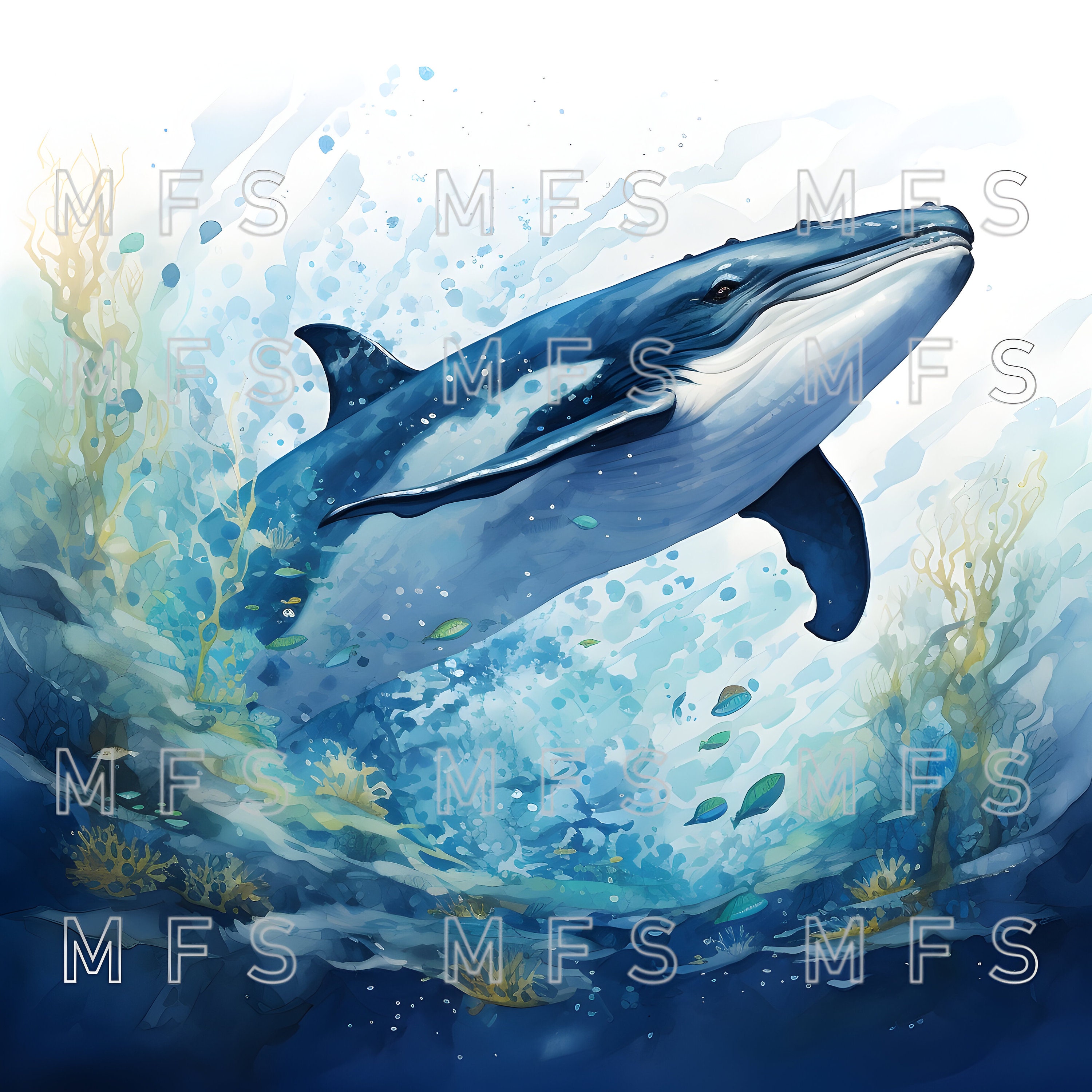 Watercolor Blue Whale Clipart, 20 High Quality JPG, Instant Digital ...