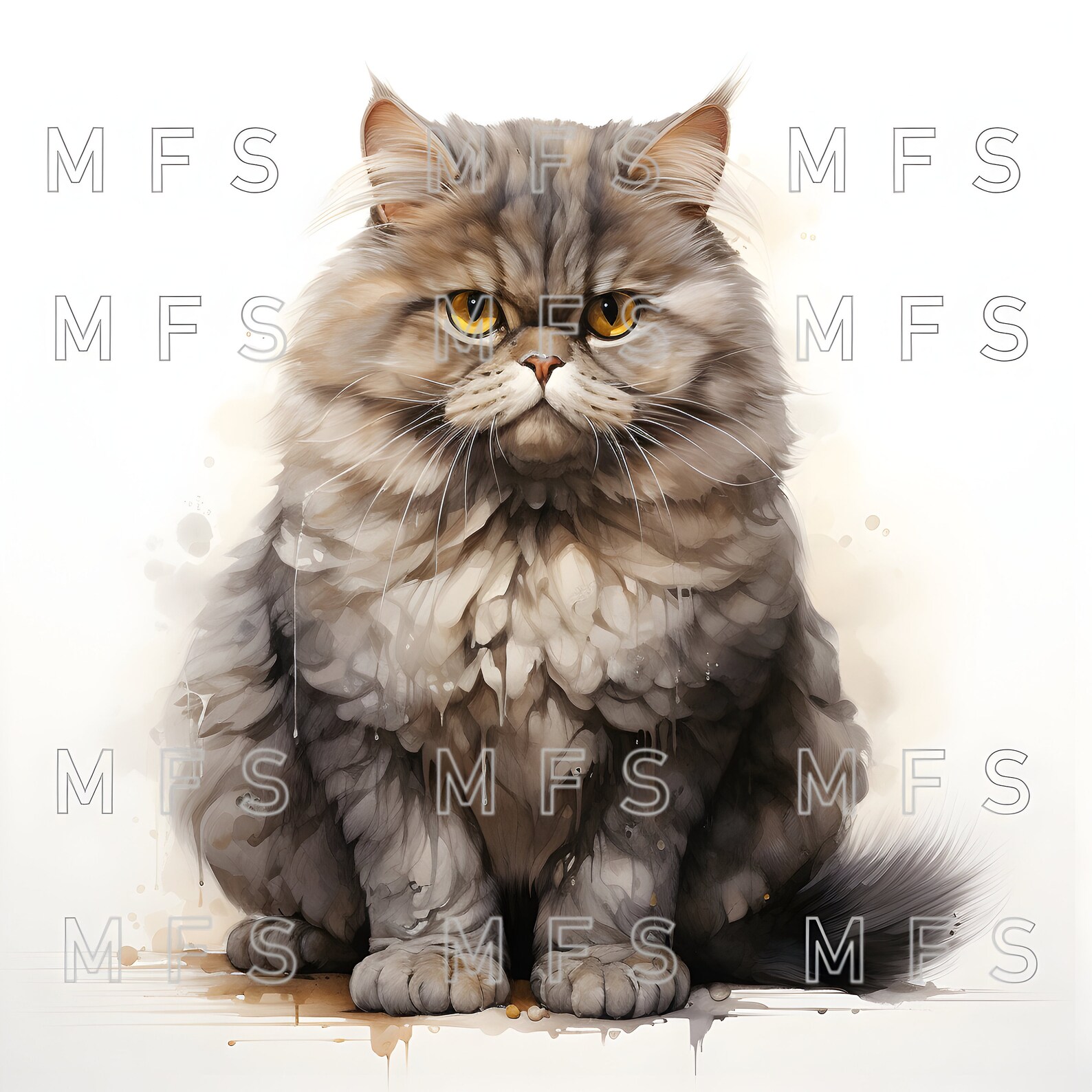 Watercolor Overweight Cats Clipart, 20 High Quality Jpgs, Instant ...