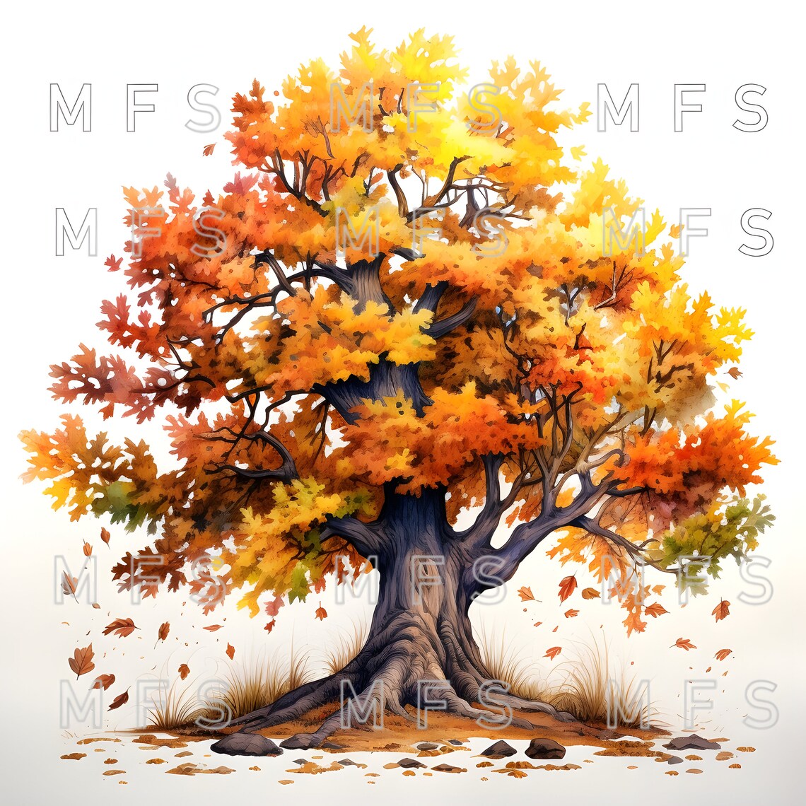 Watercolor Oak Tree Clipart, 20 High Quality Jpgs, Instant Digital ...