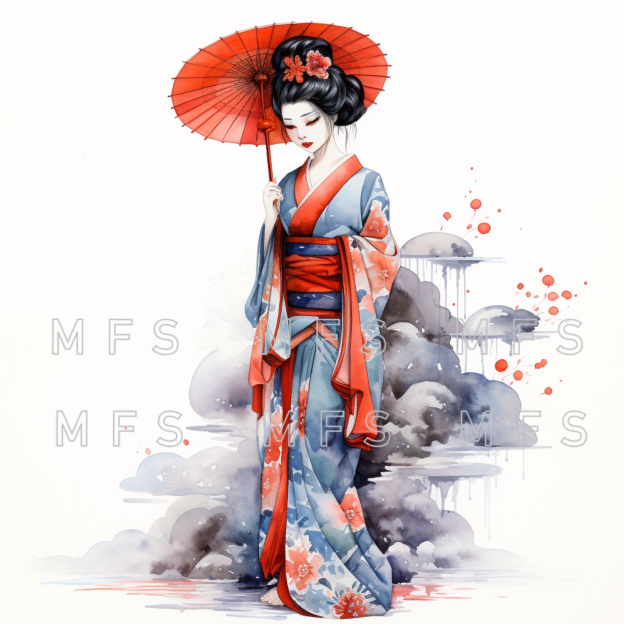 Watercolor Japanese Geisha Clipart, 20 High Quality Jpgs, Instant ...