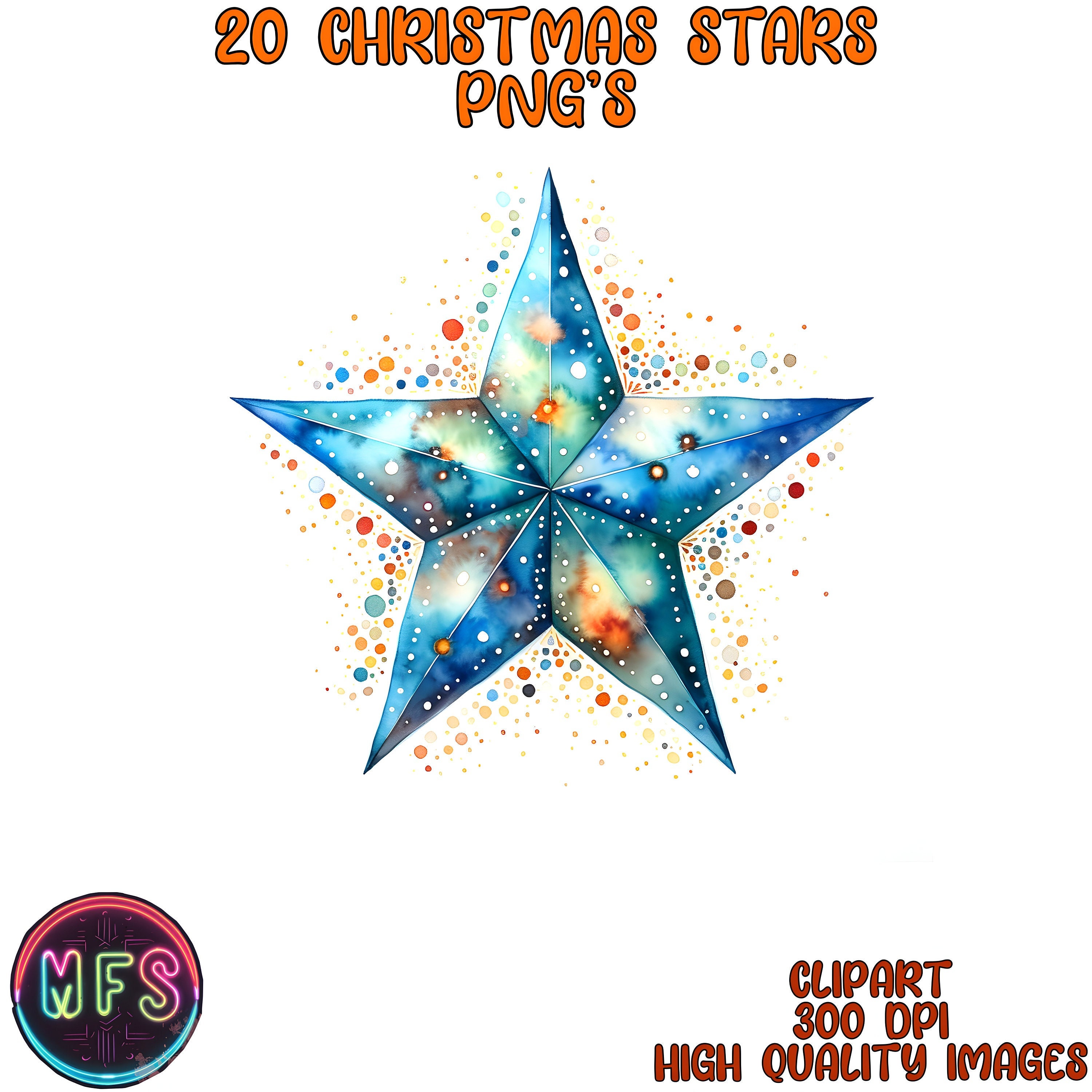Watercolor Christmas Star Clipart, 20 High Quality Pngs, Instant ...