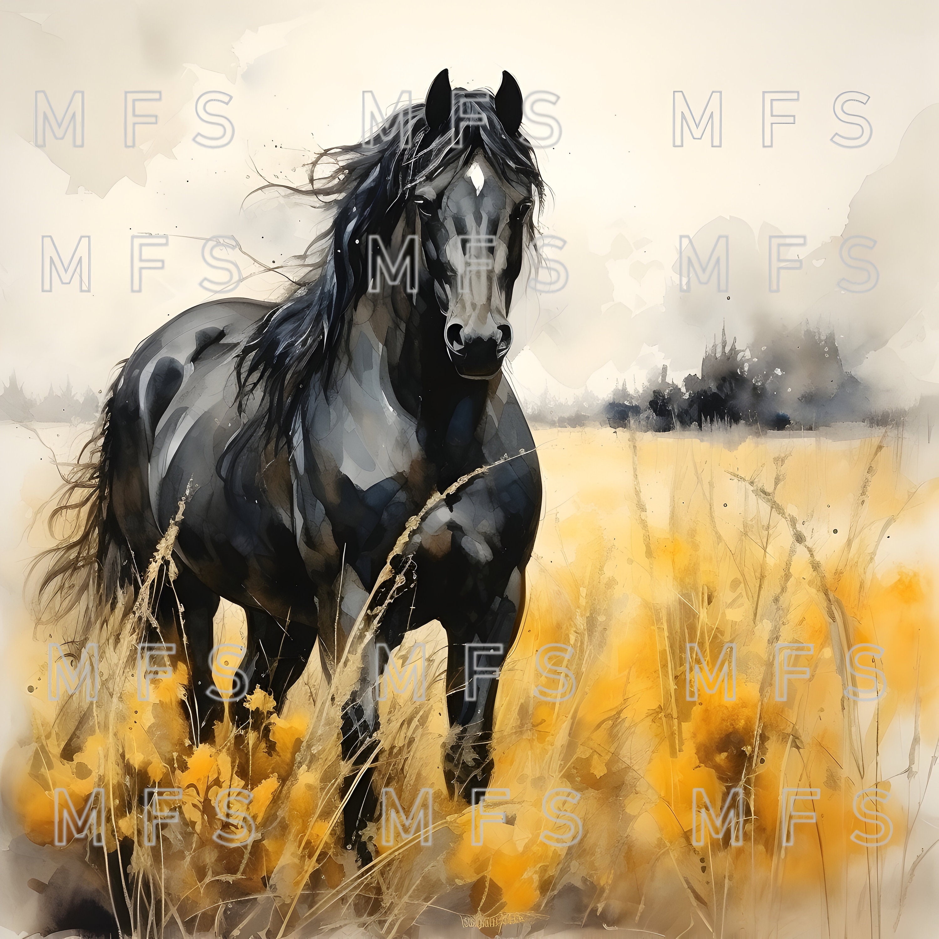 Watercolor Vintage Black Horse Clipart 20 High Quality Jpgs - Etsy