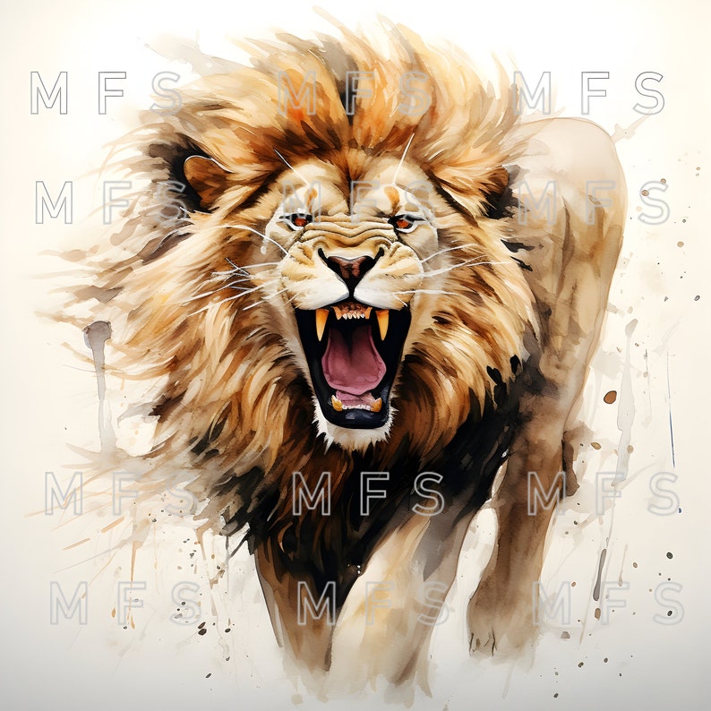 Watercolor Ferocious Lion Clipart 20 High Quality Jpgs - Etsy