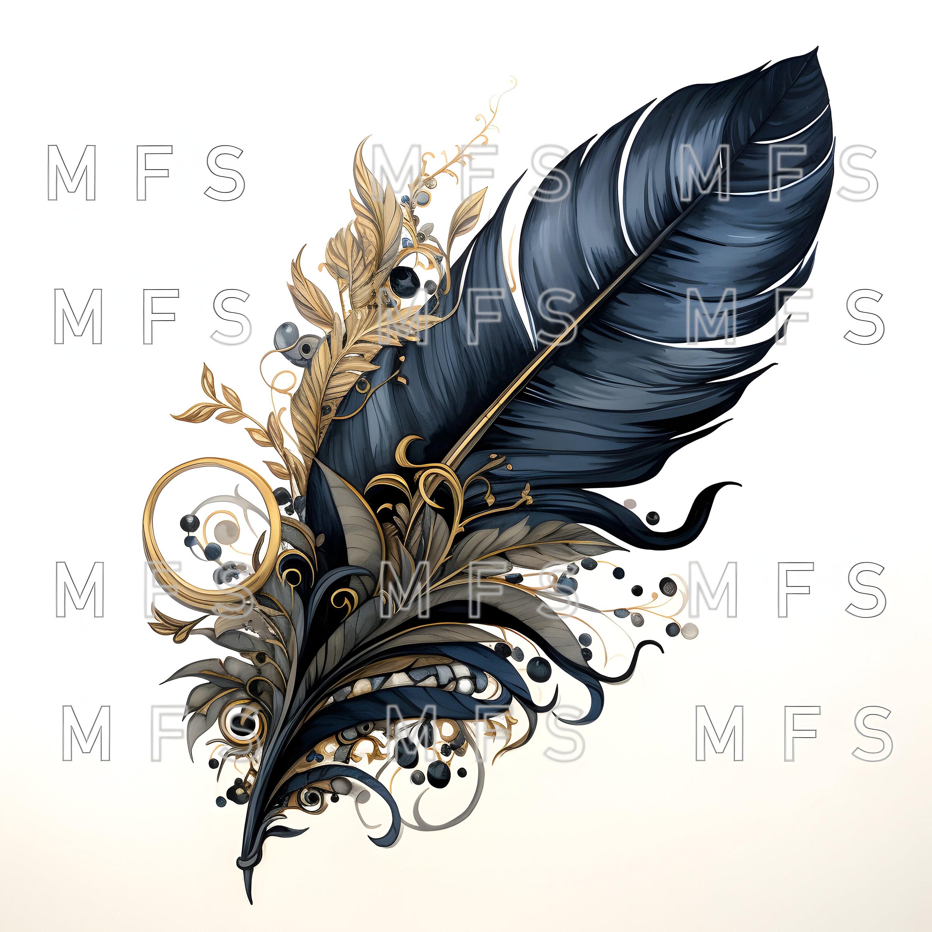 Watercolor Black Filigree Feather Clipart 20 High Quality - Etsy